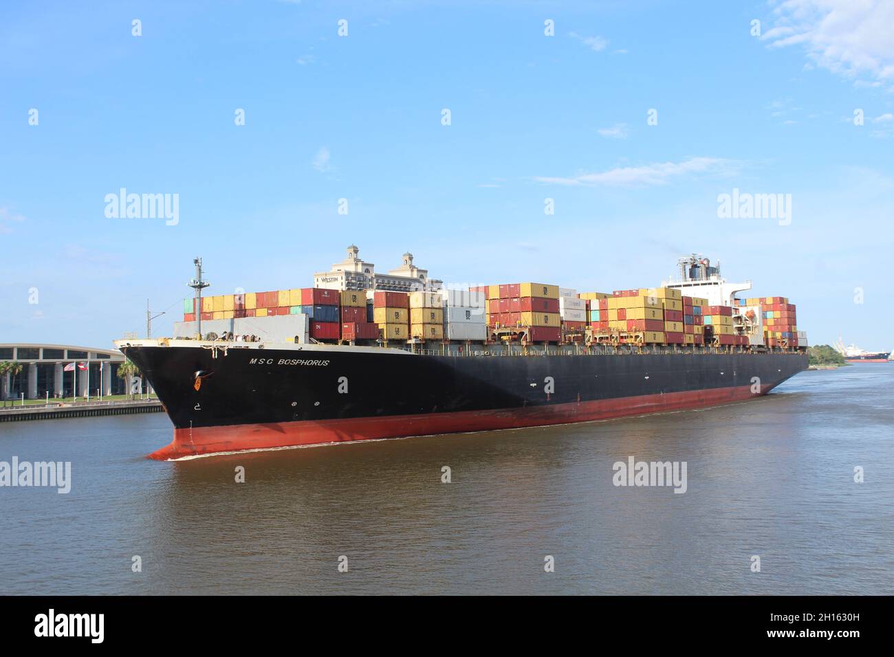 MSC Bosphurus container ship on the Savannah River in Savannah, Georgia ...