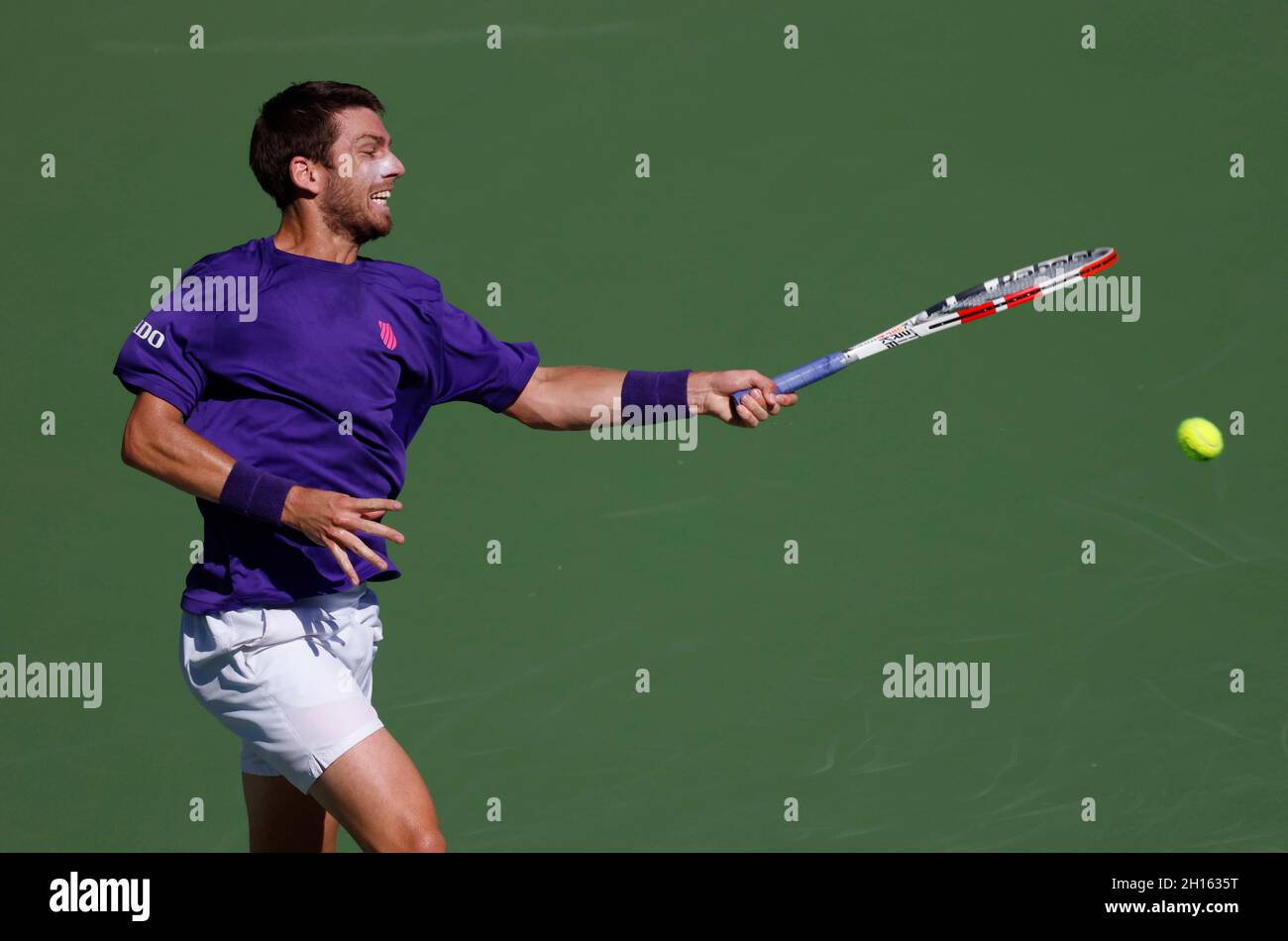 October 16, 2021 Cameron Norrie of Great Britain returns a shot against ...