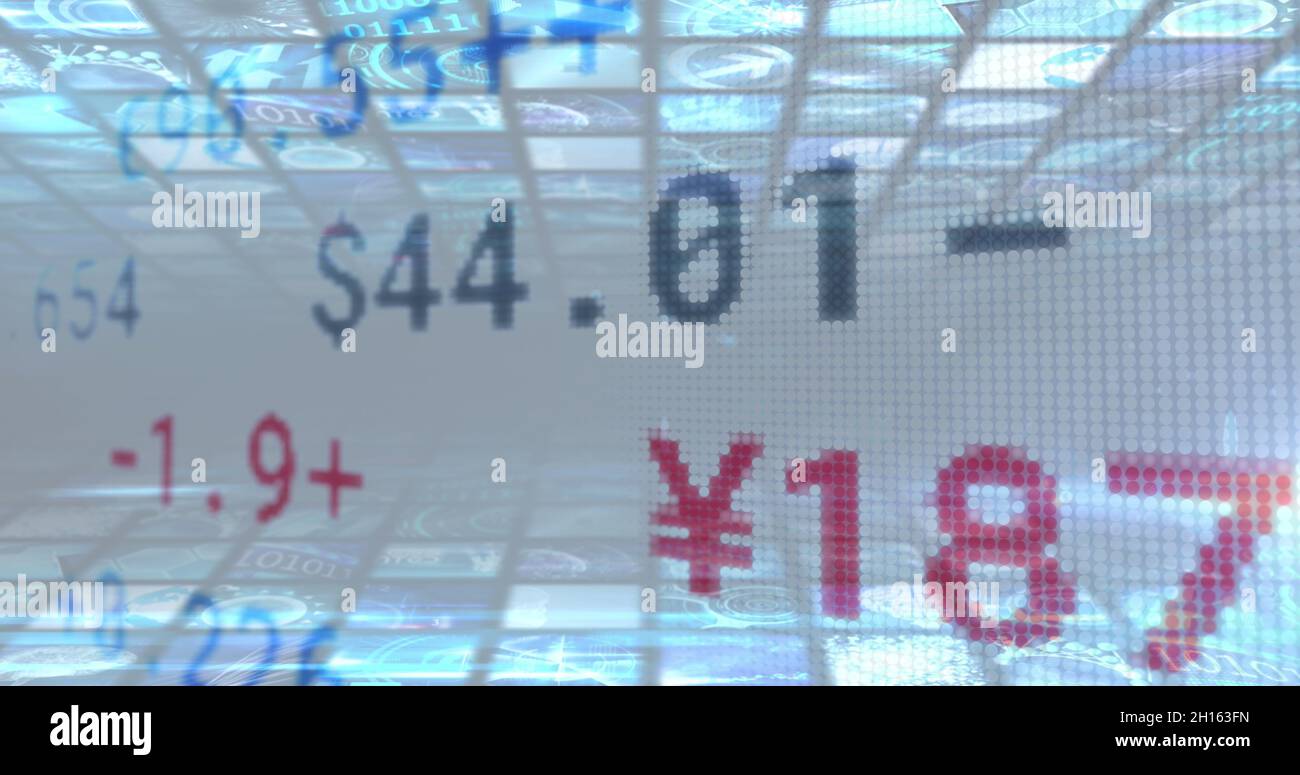 Digital Image Of Stock Market Data Processing Against Screens Of