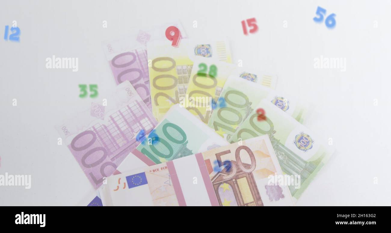 Digital composition of multiple numbers and symbols floating against ...