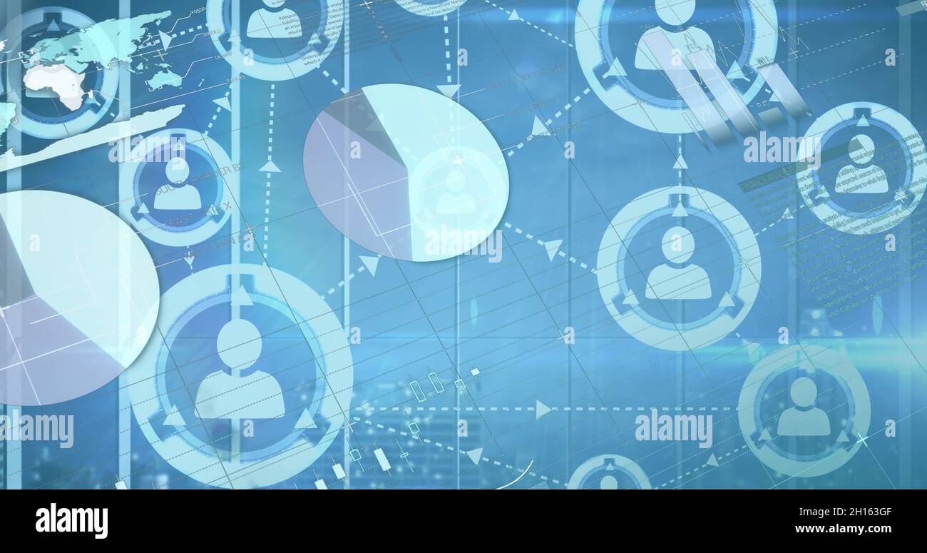 Image of connected people icons with floating financial graphs Stock ...