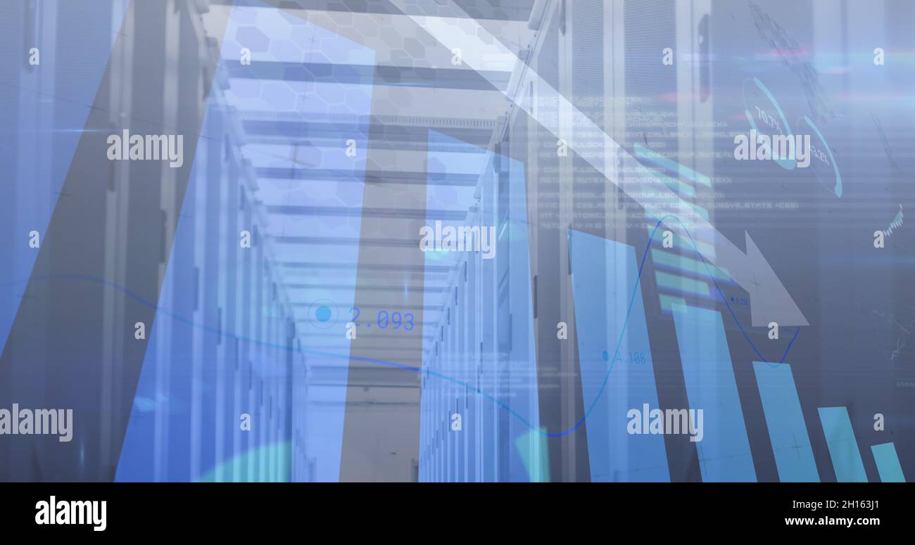 Image of data processing and statistics recording over computer servers ...