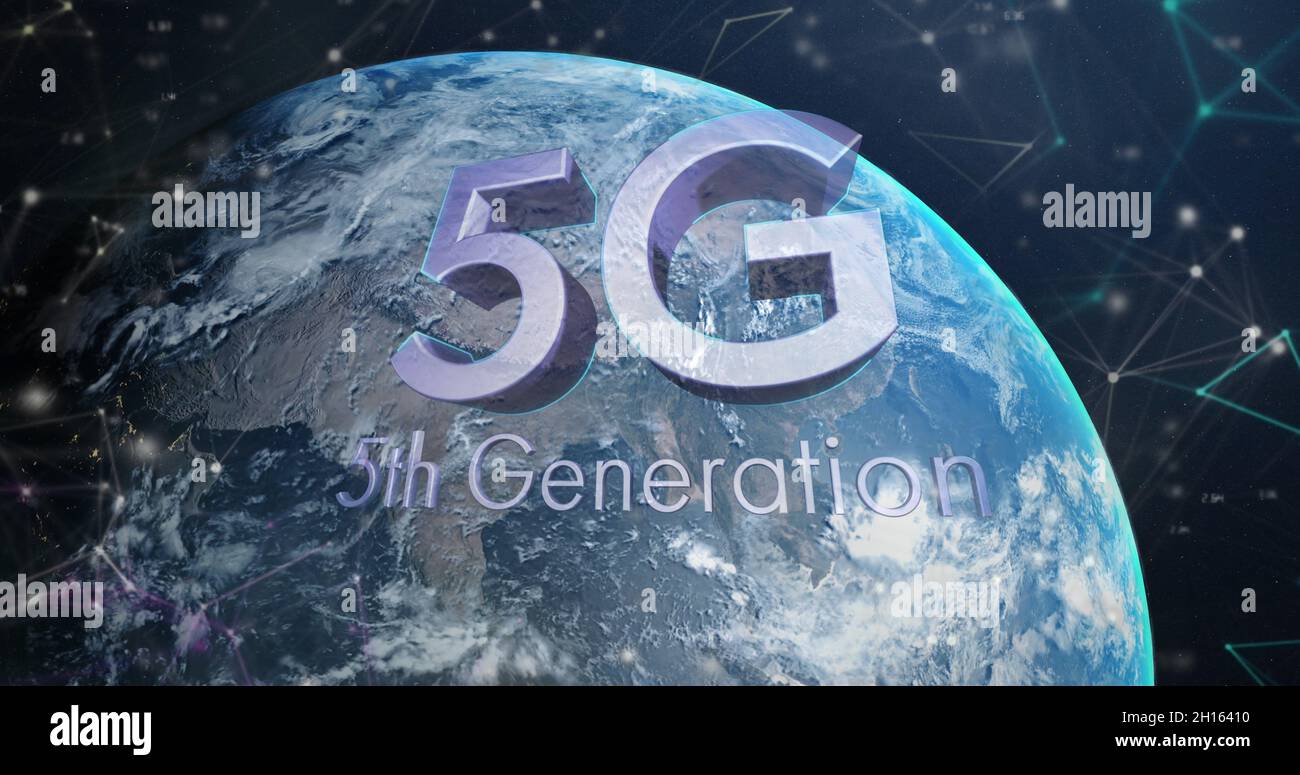 Image of 5g 5th generation text over globe and network of connections ...