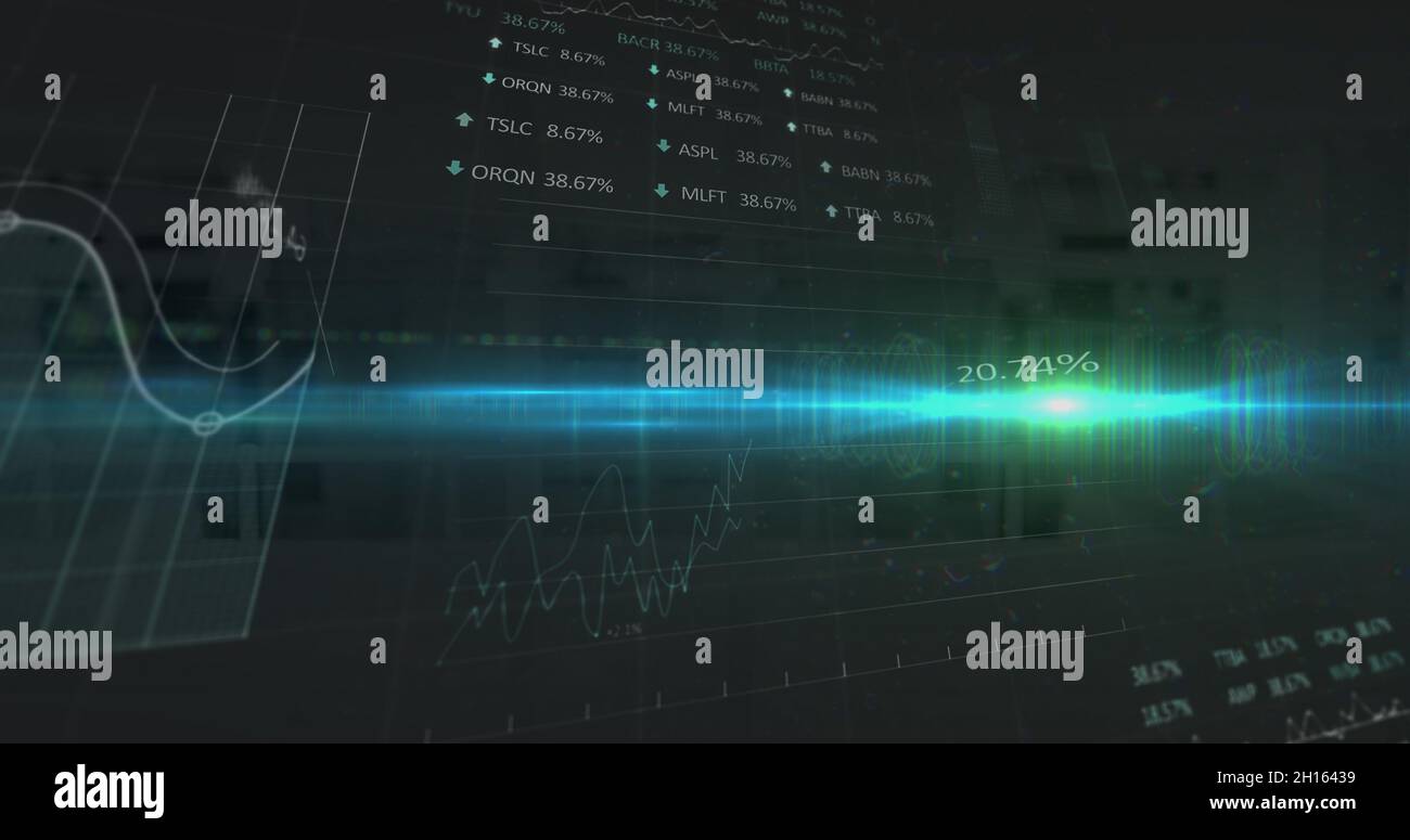 Stock market and statistical data processing against empty office in ...