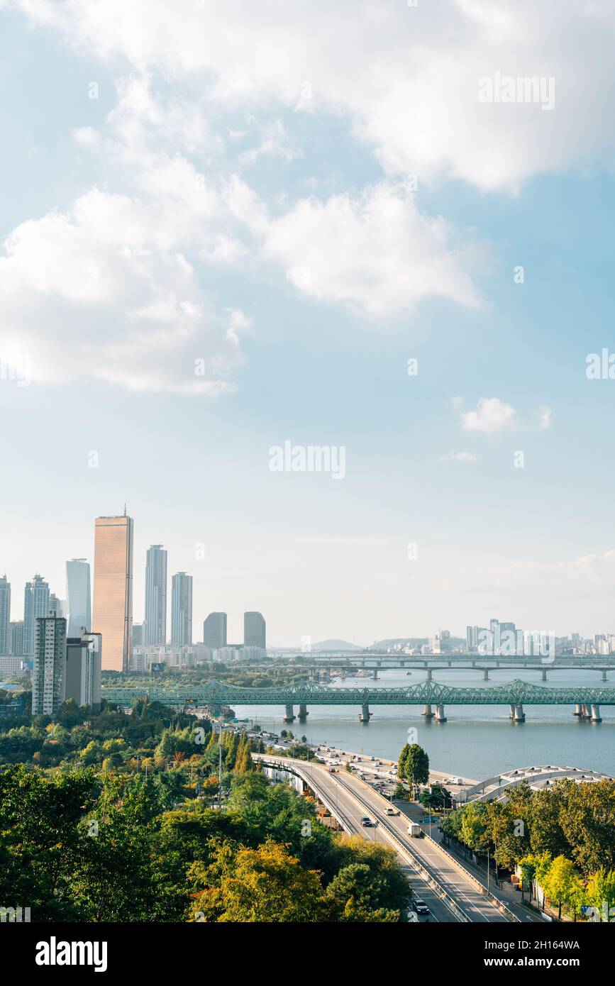 Panoramic view of Seoul city and Han river park in Korea Stock Photo ...
