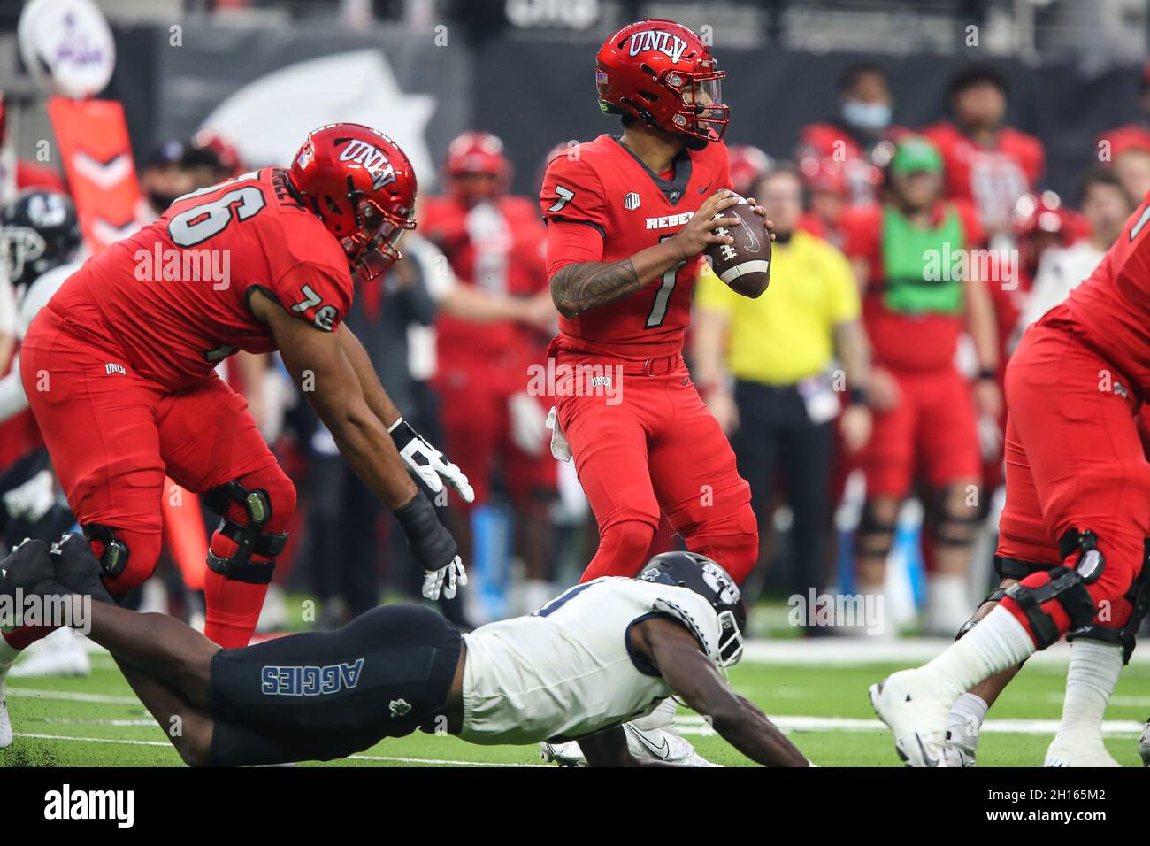 October 16, 2021: UNLV Rebels quarterback Cameron Friel (7) drops back ...