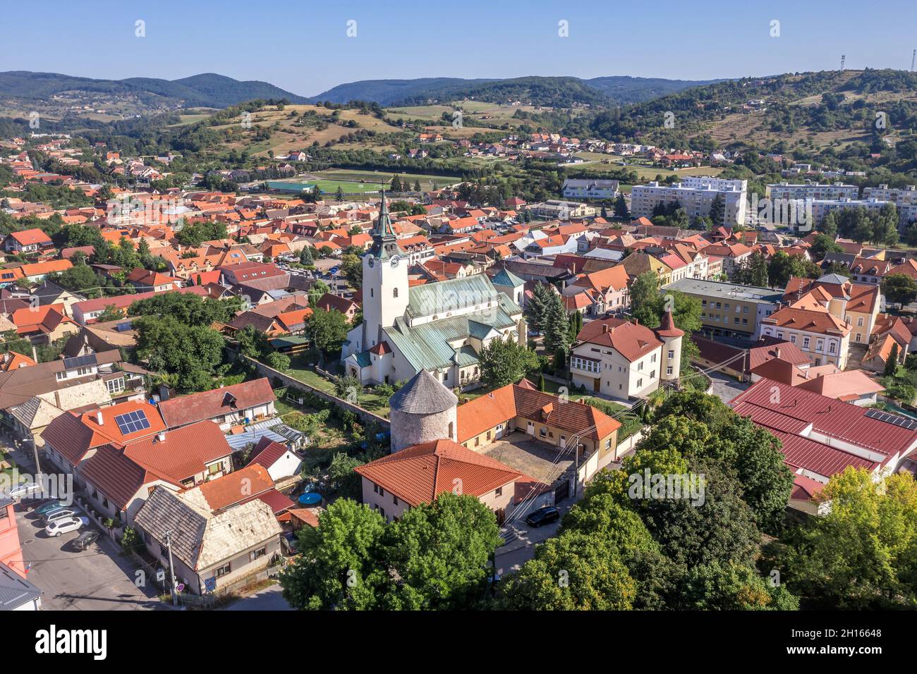 Aerial view of medieval walled downtown of Krupina Korpona in Slovakia ...