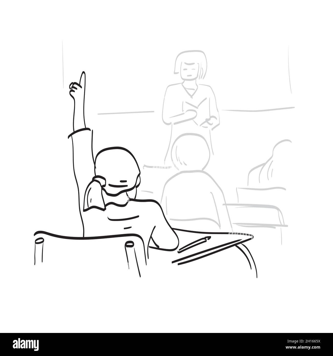Pupil raising hand in classroom Stock Vector Images - Alamy
