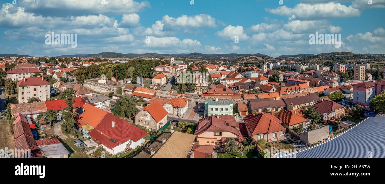 Aerial view of medieval walled downtown of Krupina Korpona in Slovakia ...