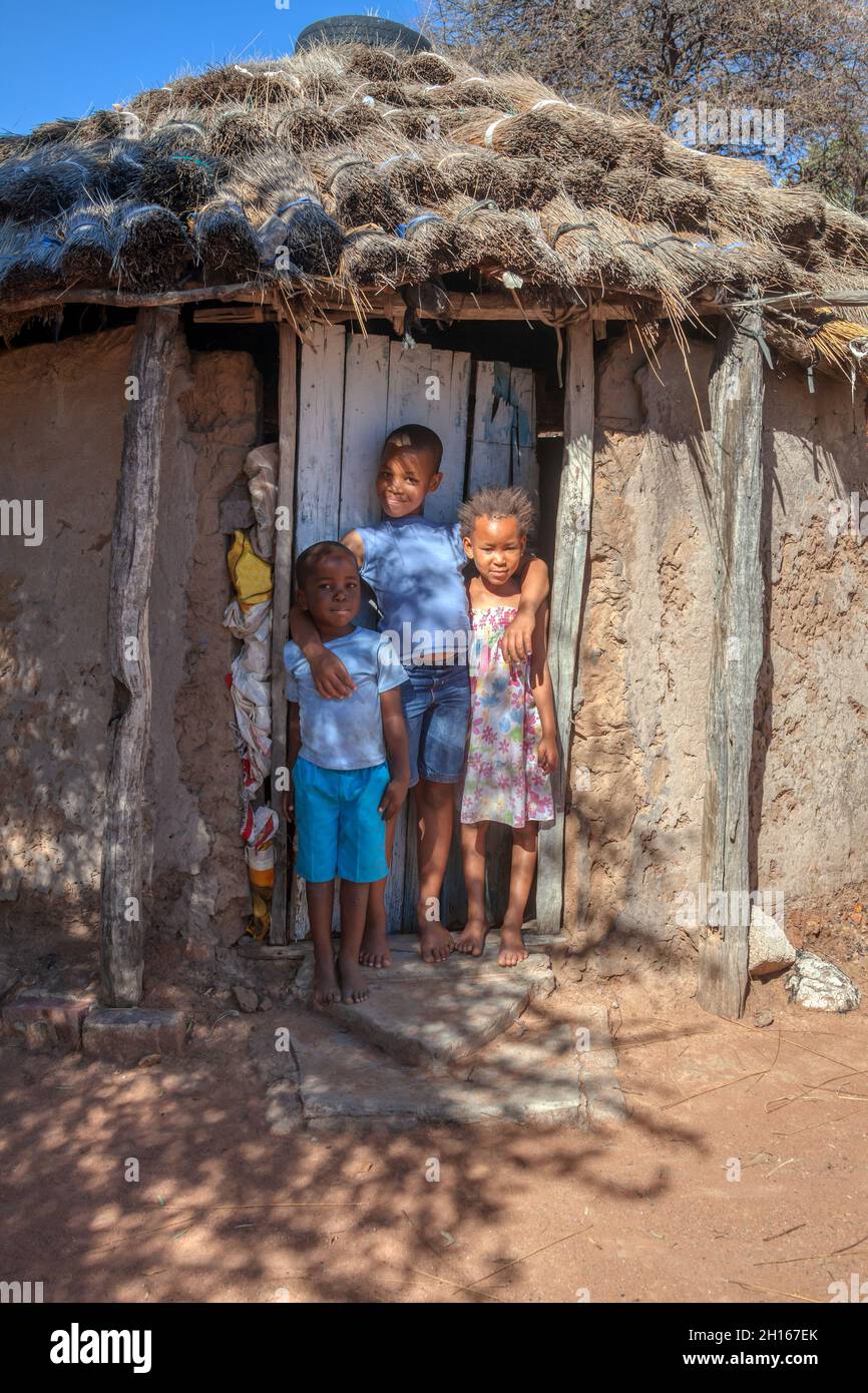Daily African life in an a village in the rural Botswana , group of ...