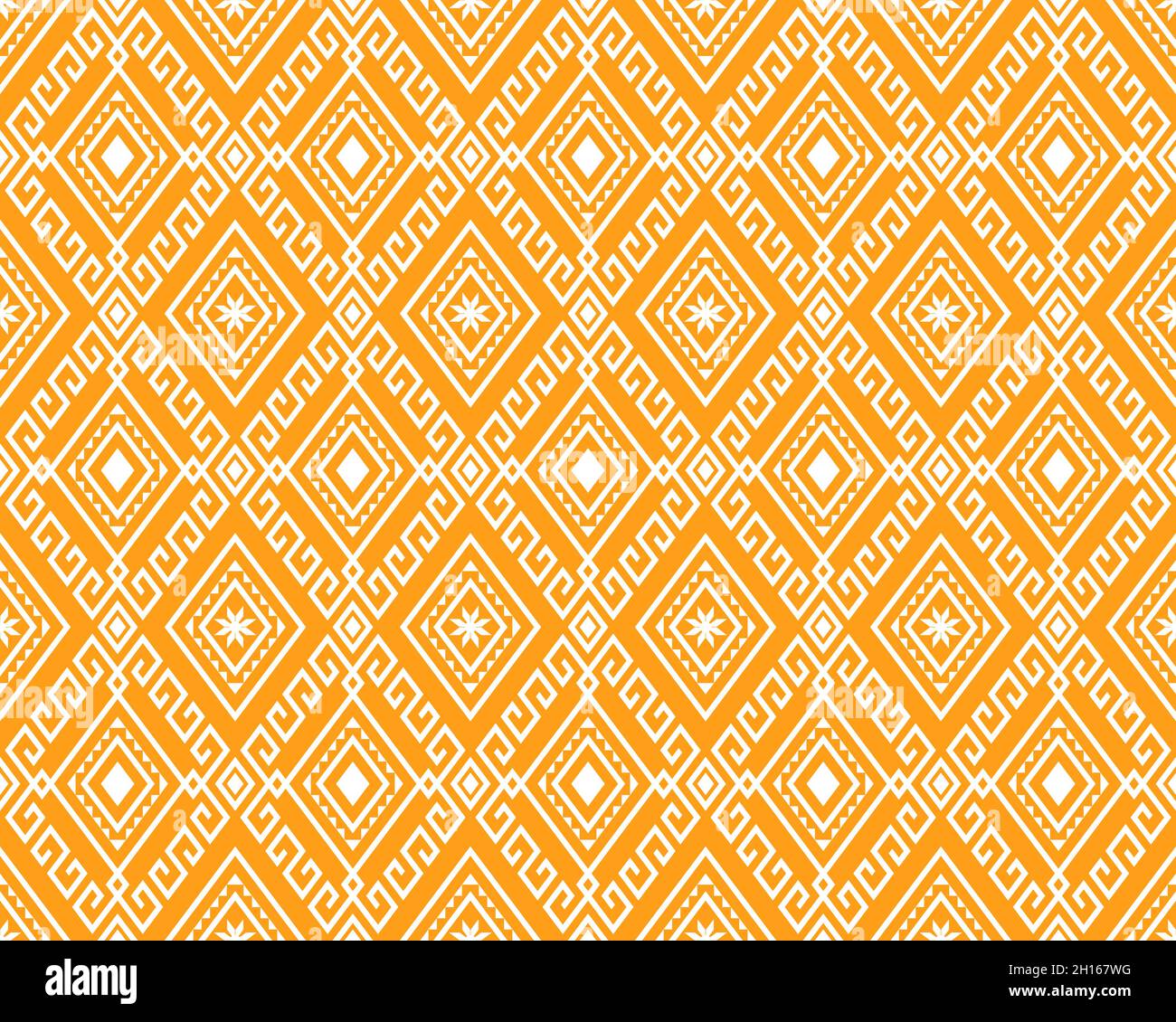 White Tribe or Ethnic Seamless Pattern on Orange Background in Symmetry ...