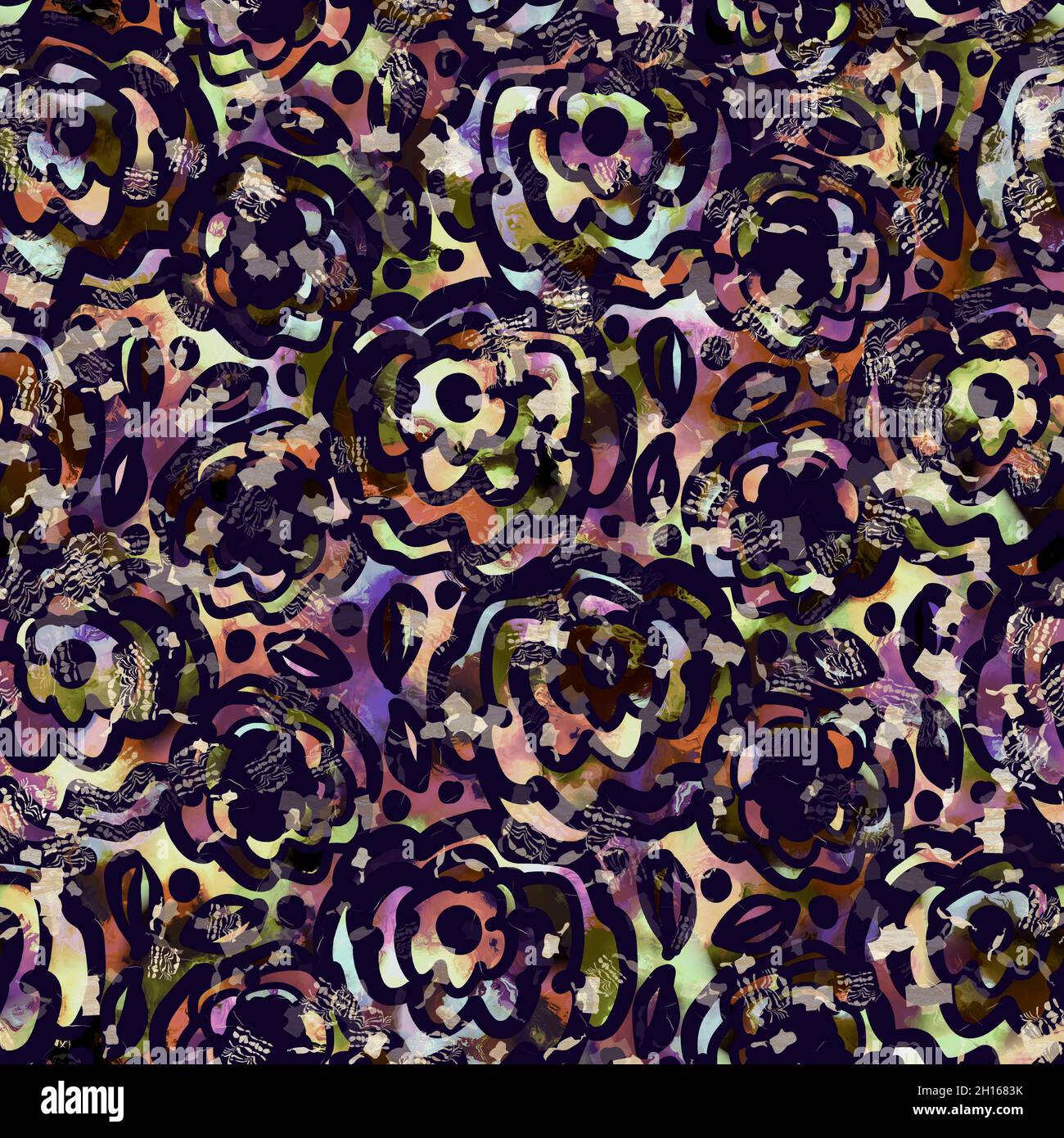 Exotic multicoloured boho floral camouflage scatter print. Seamless ...