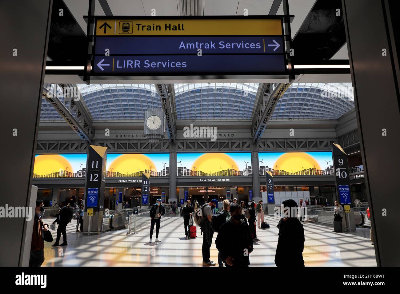 Direction sign for Train Hall, Amtrak and Long Island Rail Road and ...