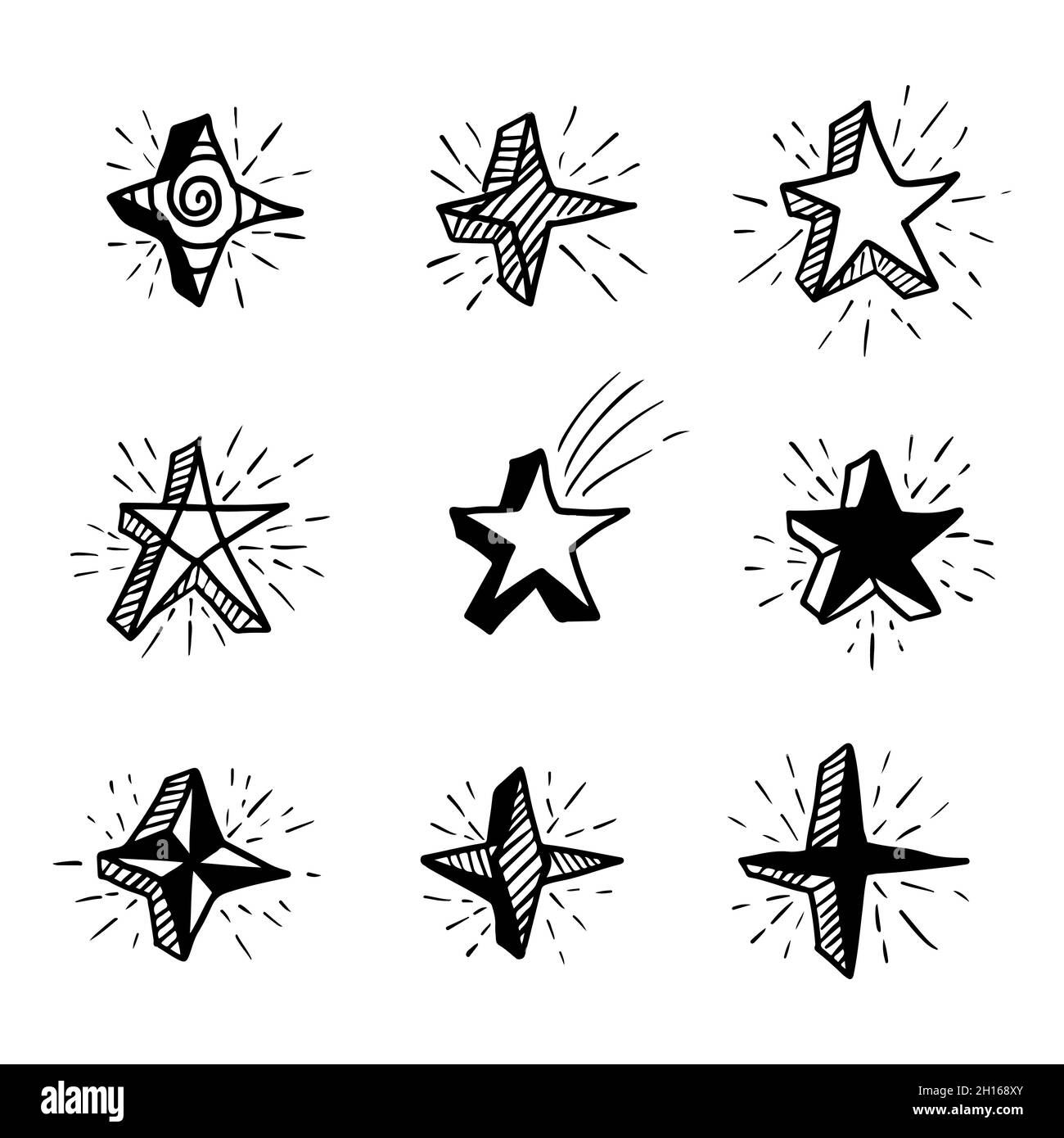 set of hand draw icon illustration shiny stars, sparkle stars, glitter ...
