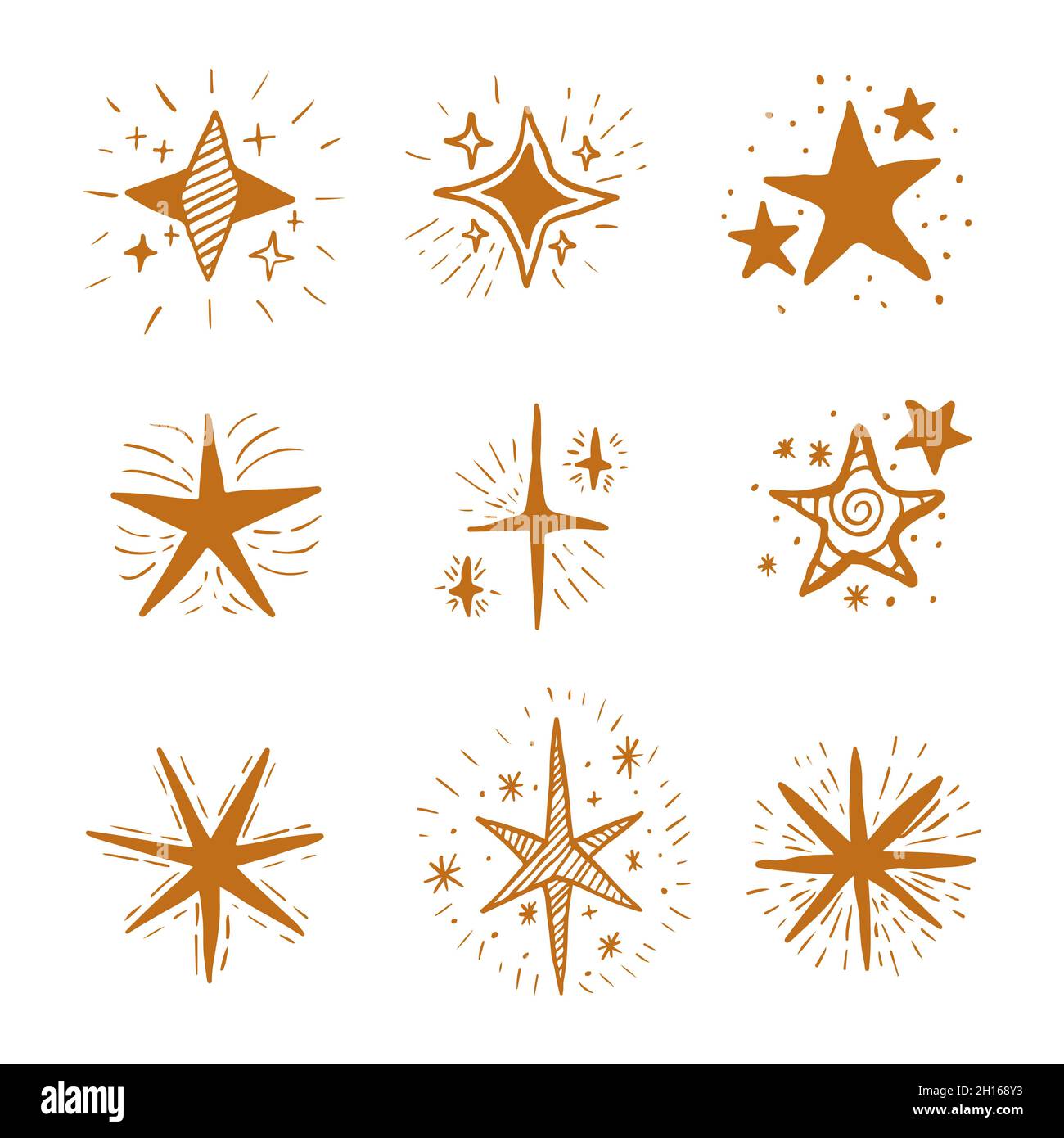 set of hand draw icon illustration shiny stars, sparkle stars, glitter ...