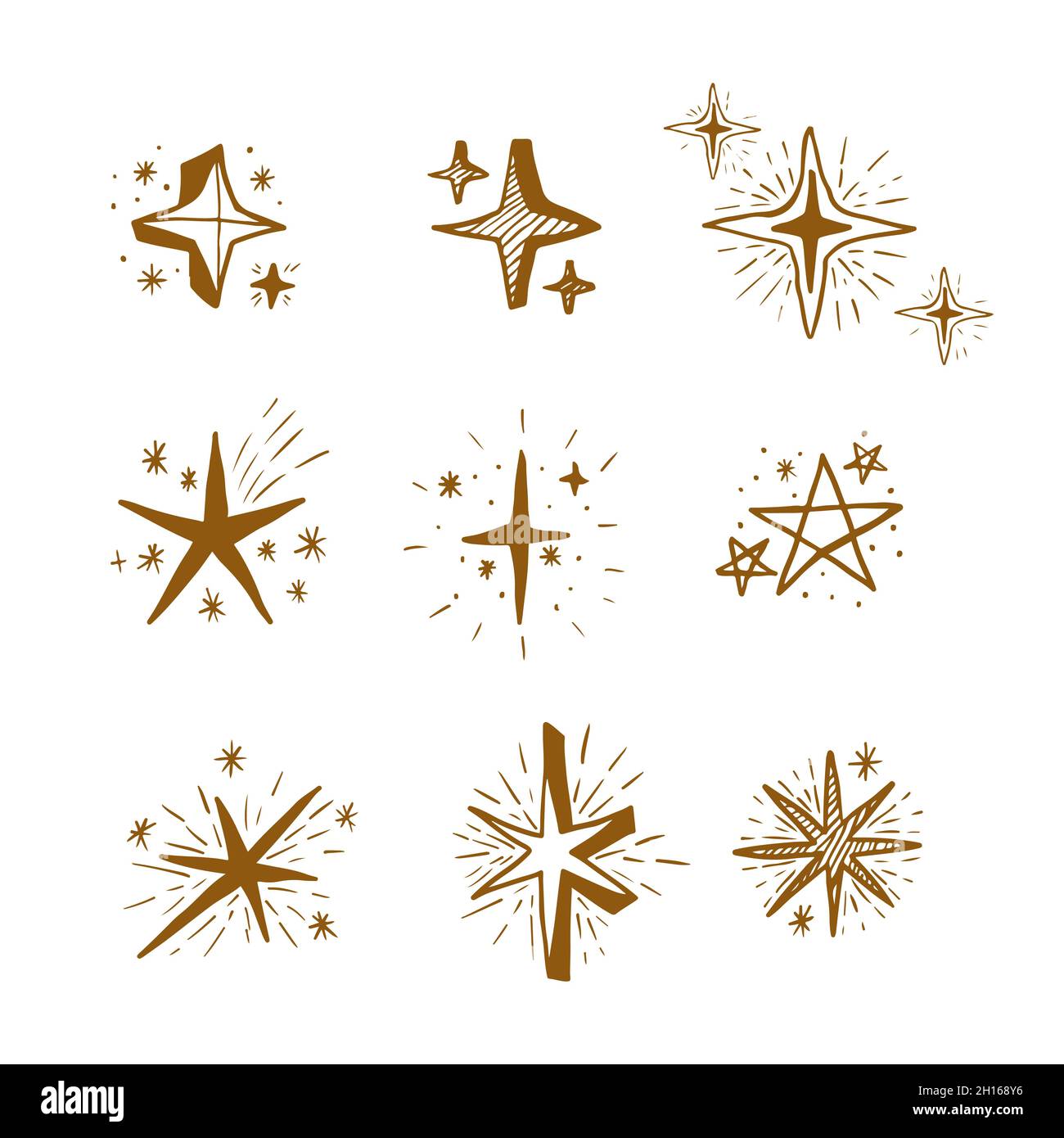 set of hand draw icon illustration shiny stars, sparkle stars, glitter ...