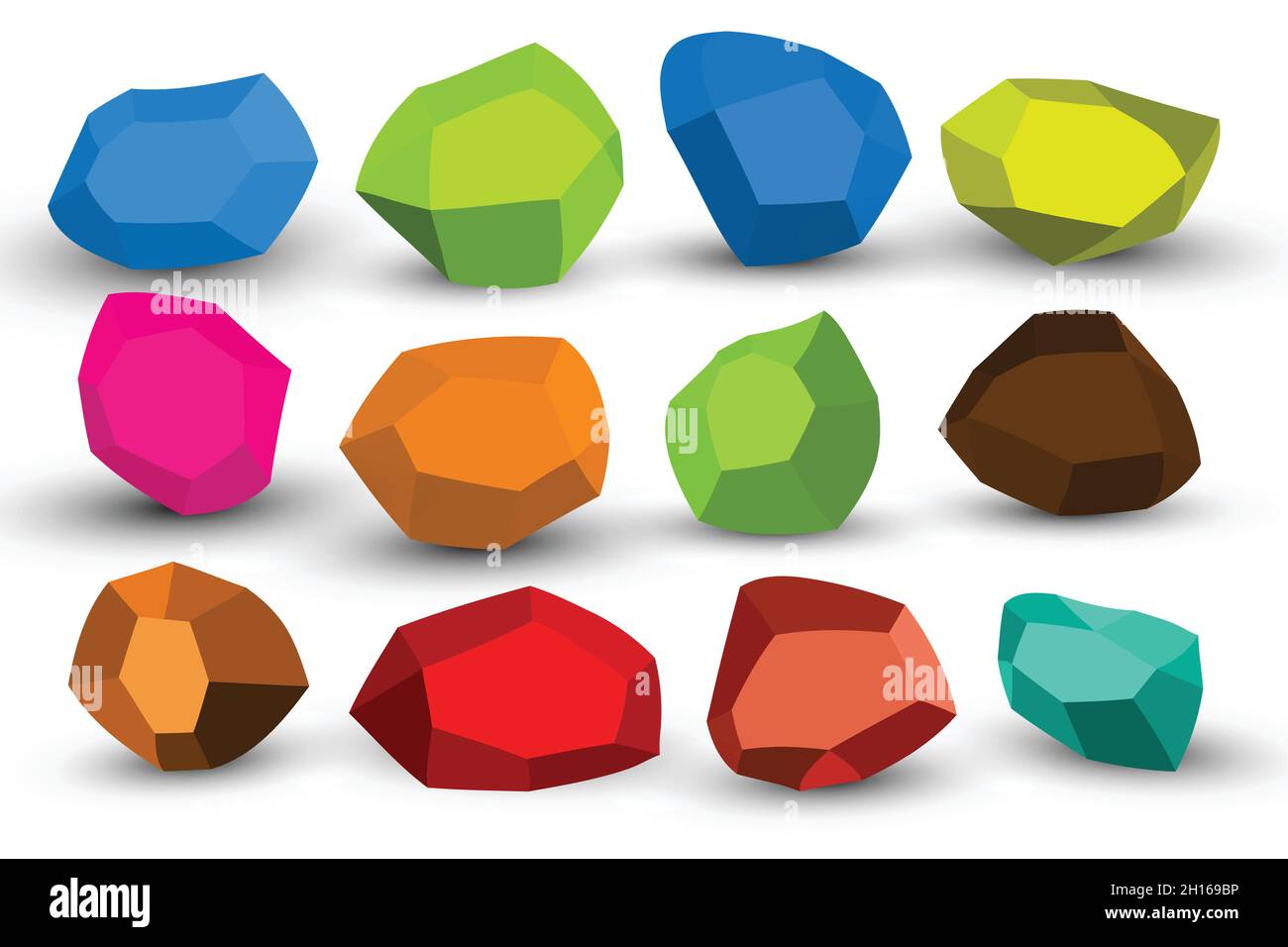 Cartoon stones. Rock stone isometric set. Colorful boulders, natural ...