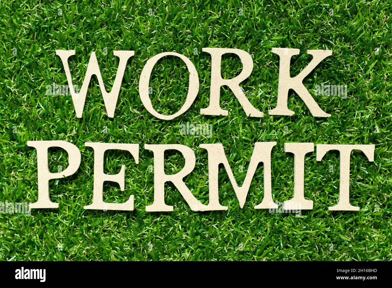 Wood letter in word work permit on green grass background Stock Photo ...