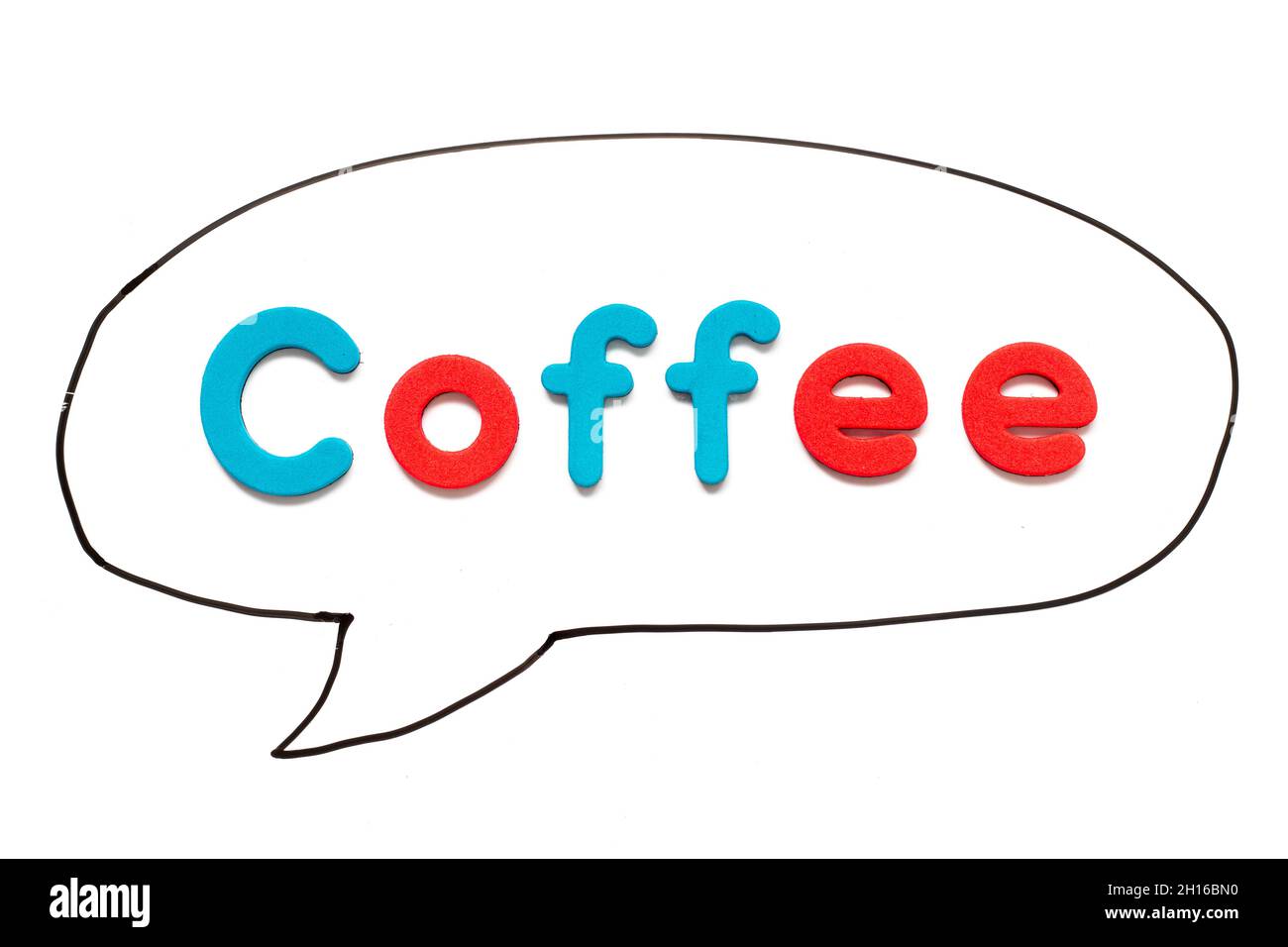 Alphabet letter with word coffee in black line hand drawing as bubble ...