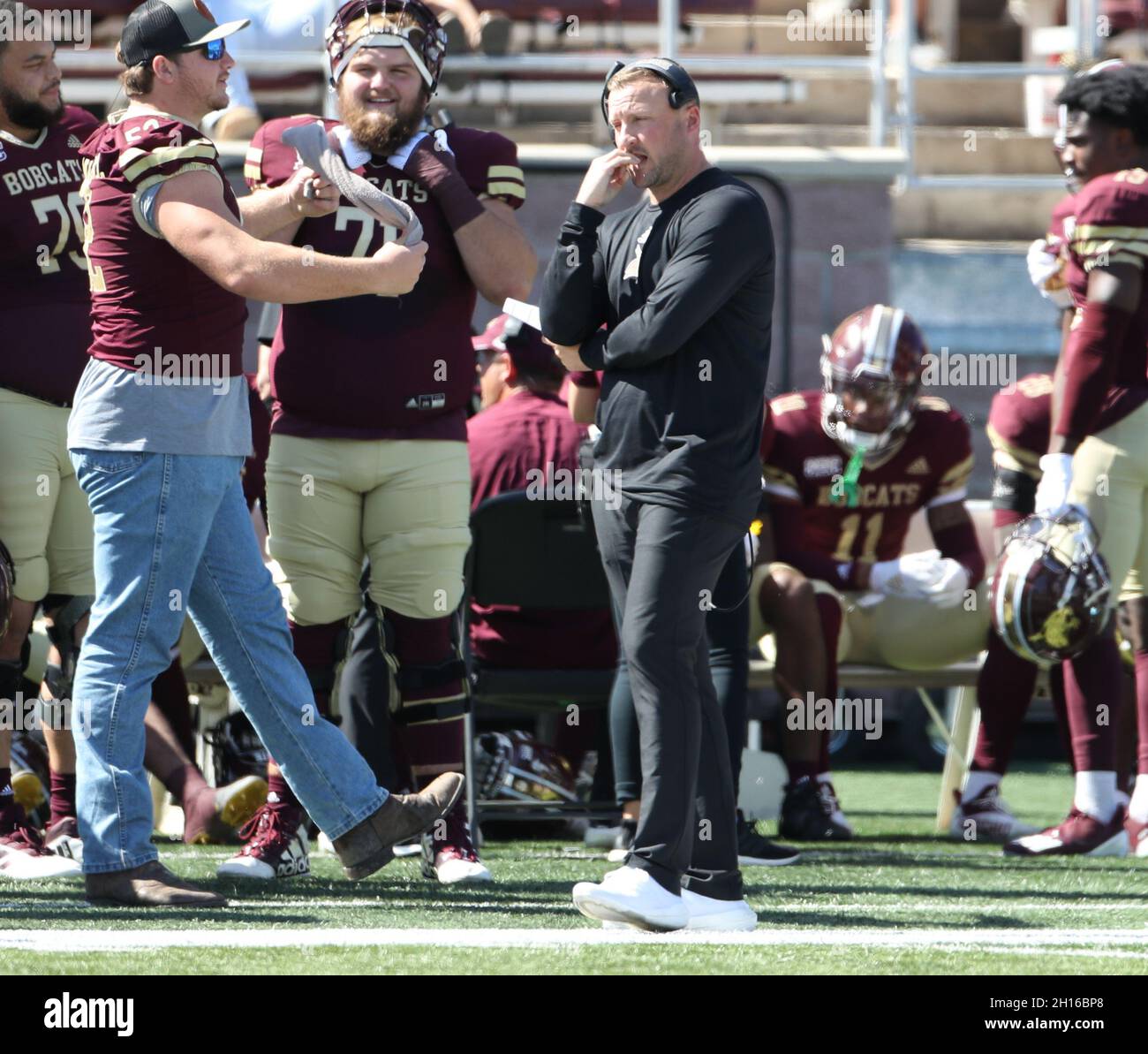 October 16, 2021: Texas State Bobcats head coach Jake Spavital during ...