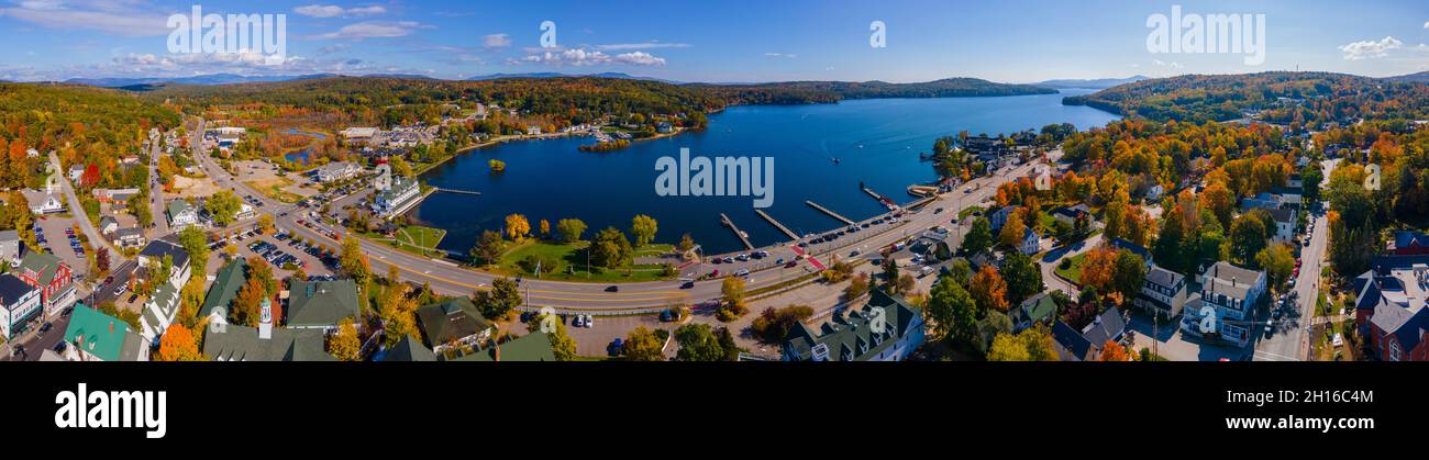 Panoramic aerial view of Meredith Bay in Lake Winnipesaukee and ...