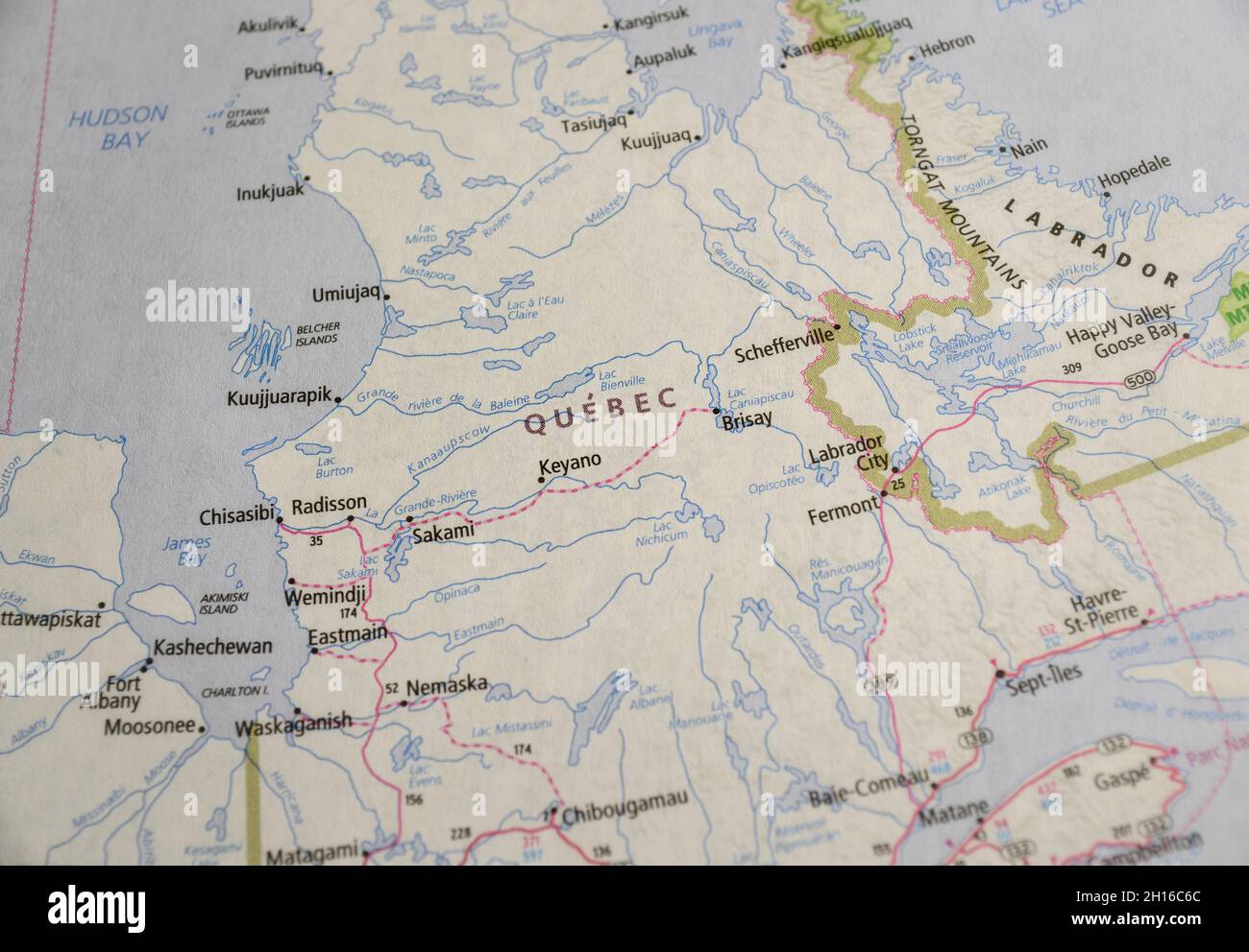 Closeup map of Quebec, Canada Stock Photo - Alamy