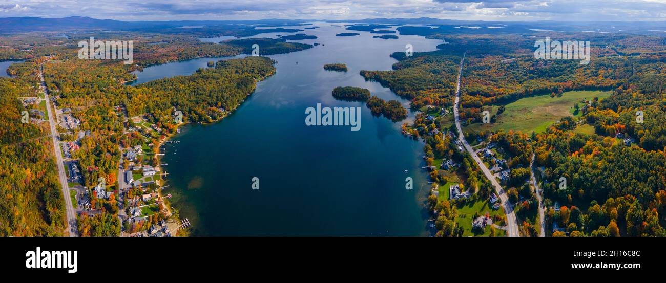 Panoramic aerial view of Center Harbor Bay in Lake Winnipesaukee in ...