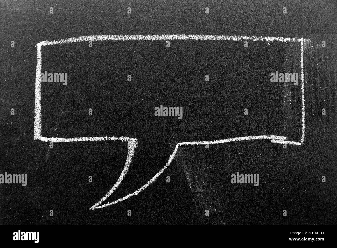 White color chalk hand drawing in square bubble speech shape with blank ...