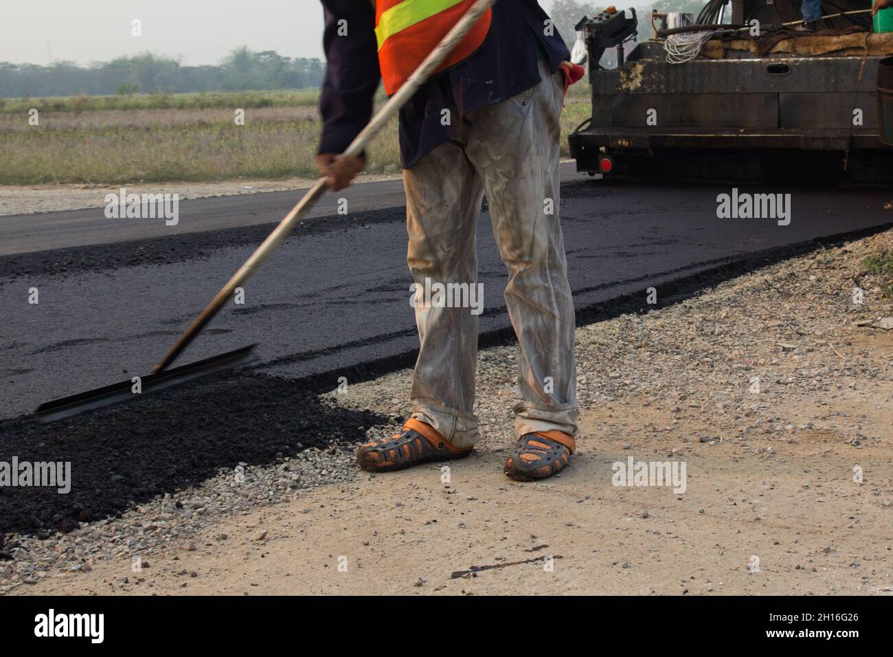 Road Construction.Lane Blacktop Construction Engineering Stock Photo ...