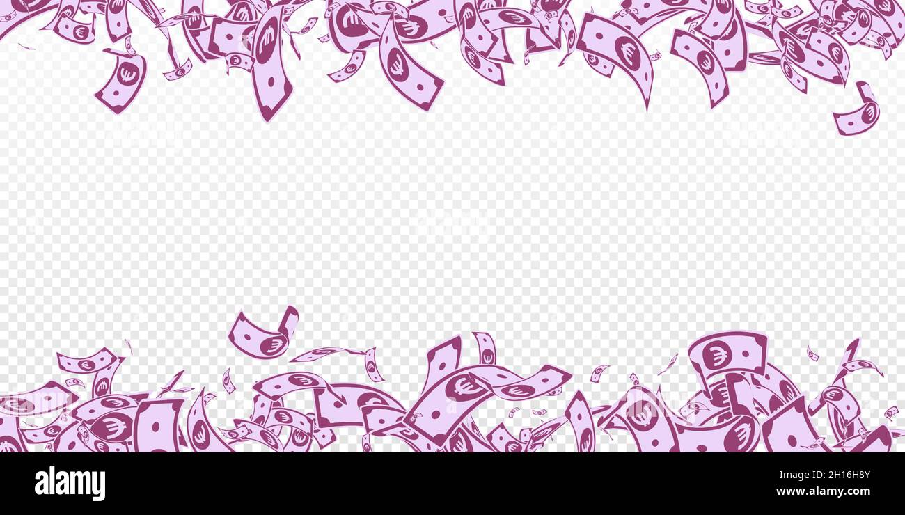 European Union Euro notes falling. Messy EUR bills on transparent ...