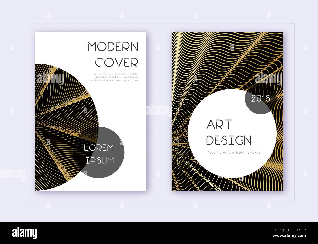 Trendy cover design template set. Gold abstract lines on black ...