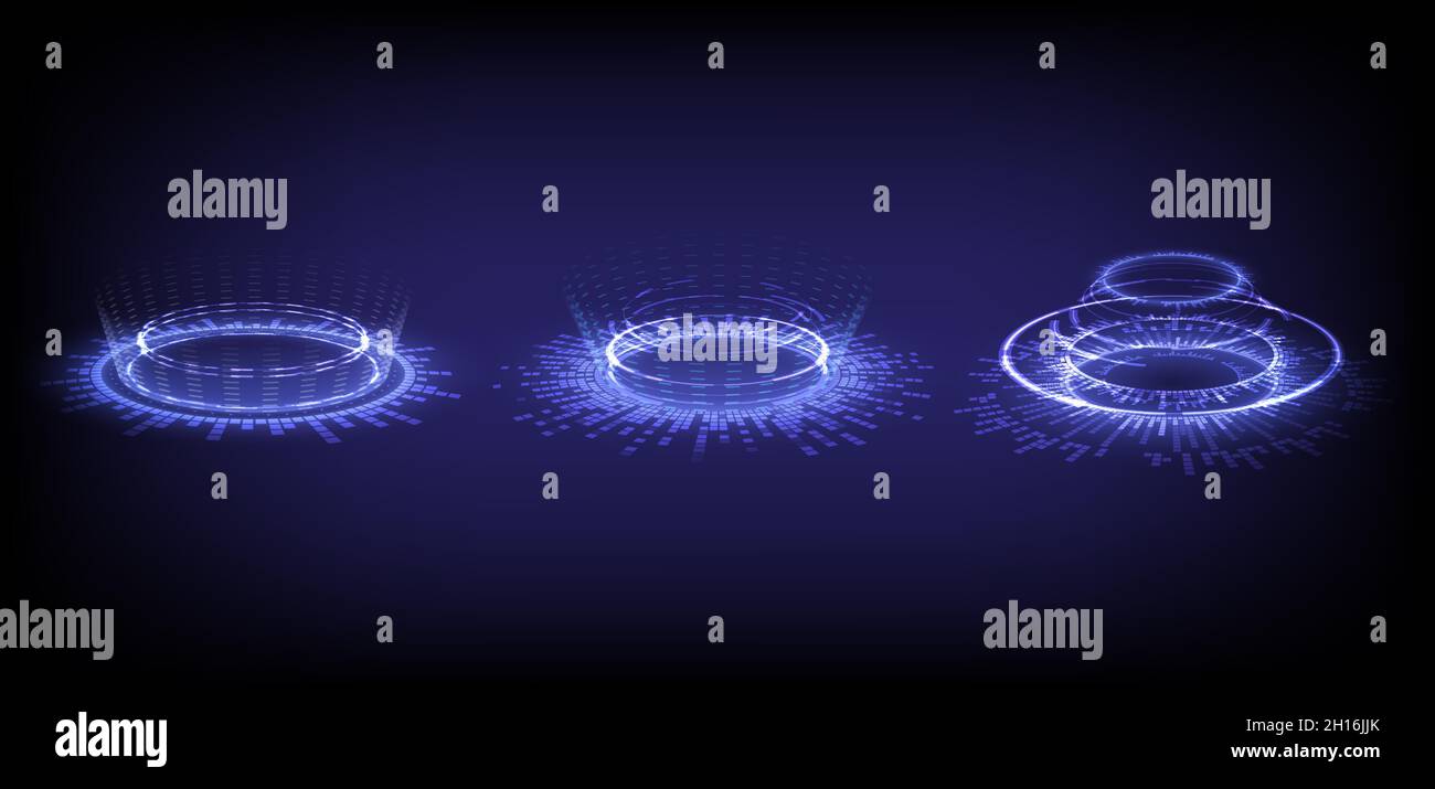 Sci-fi digital high-tech collection in glowing HUD elements interface ...