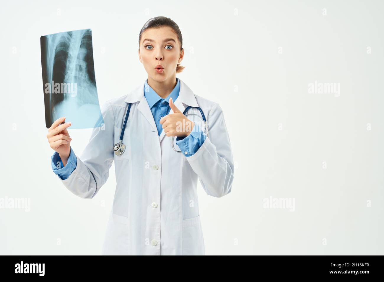 female doctor diagnostics patient scan isolated background Stock Photo ...