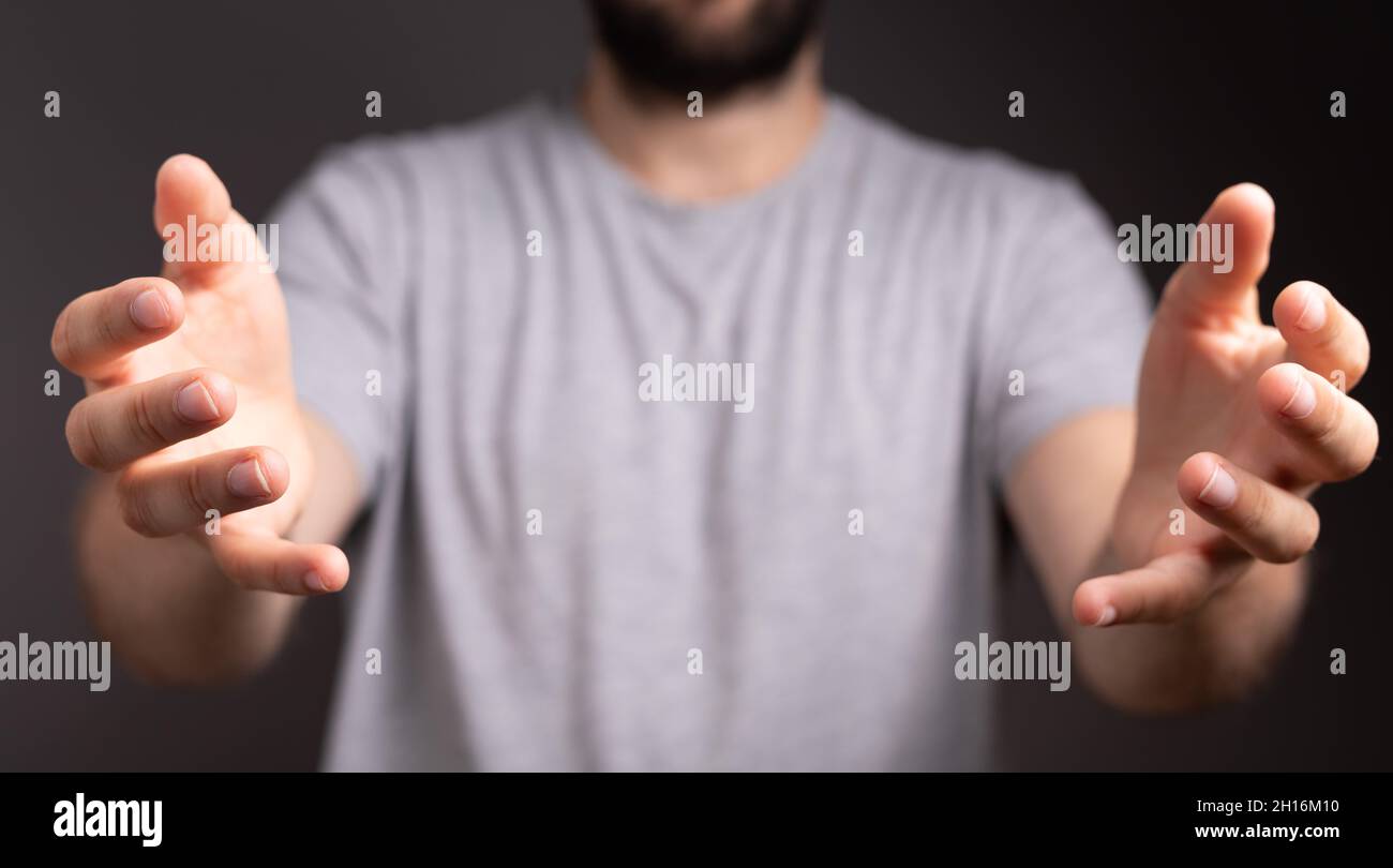 a 3D rendering of male showing his empty hand Stock Photo - Alamy