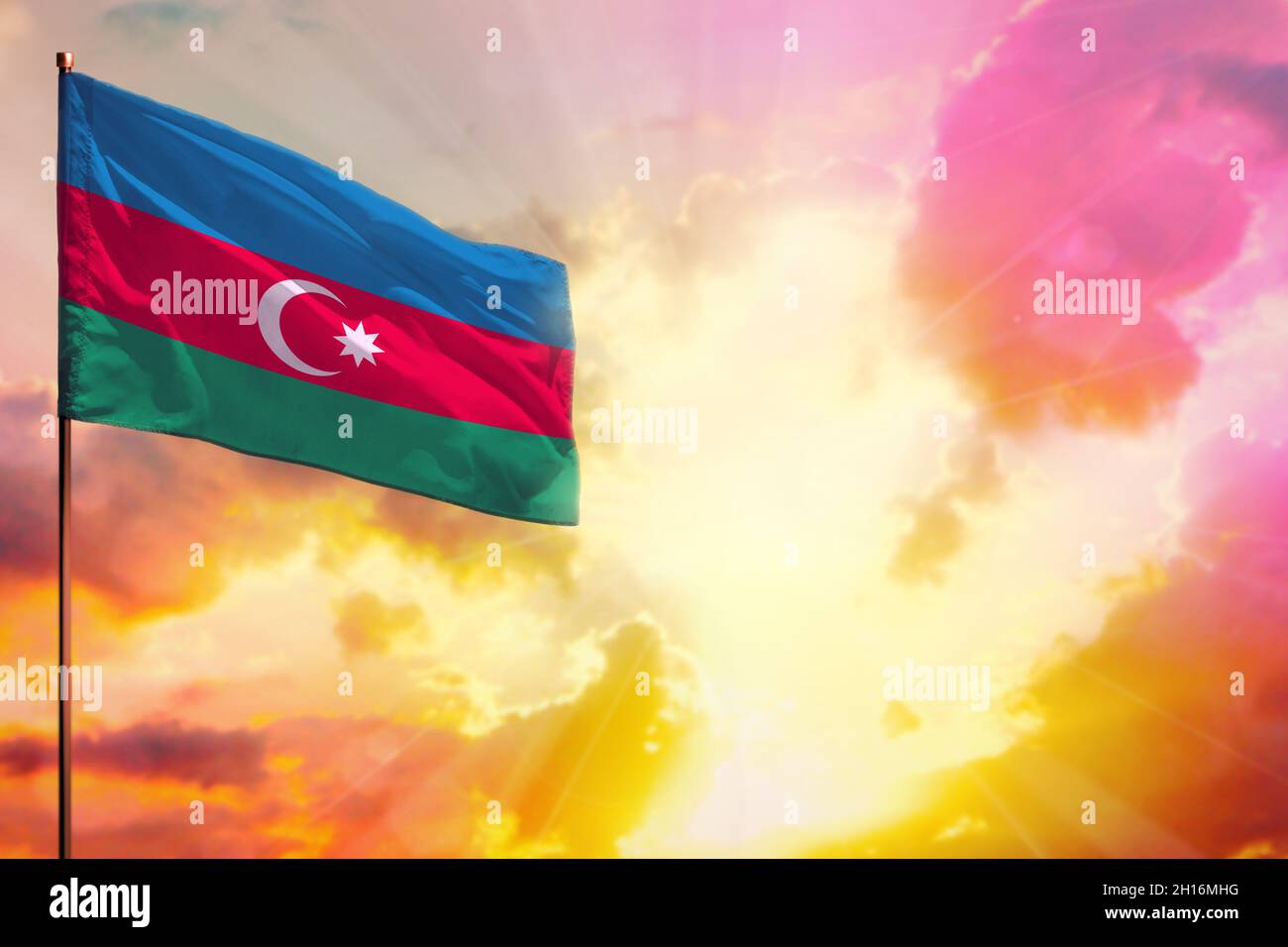 Fluttering Azerbaijan flag in left top corner mockup with the place for ...