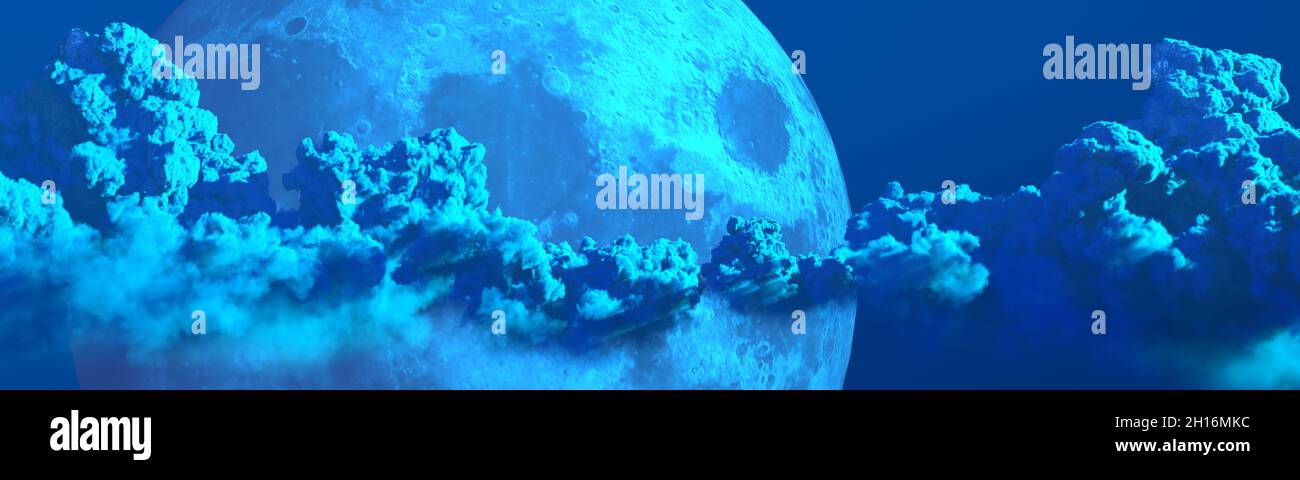 background - panorama of big clouds and moon . cgi nature 3D ...