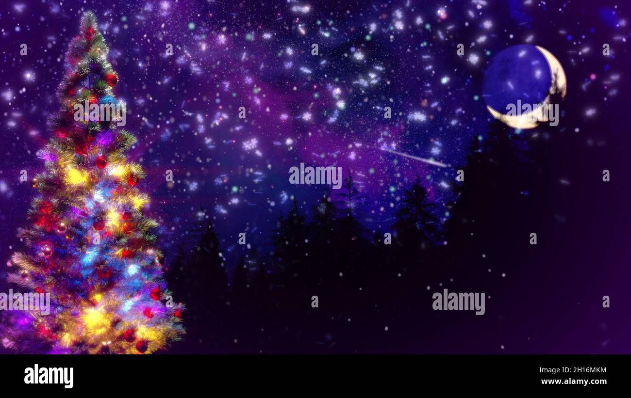 beautified christmas tree and night forest with free space , cgi ...