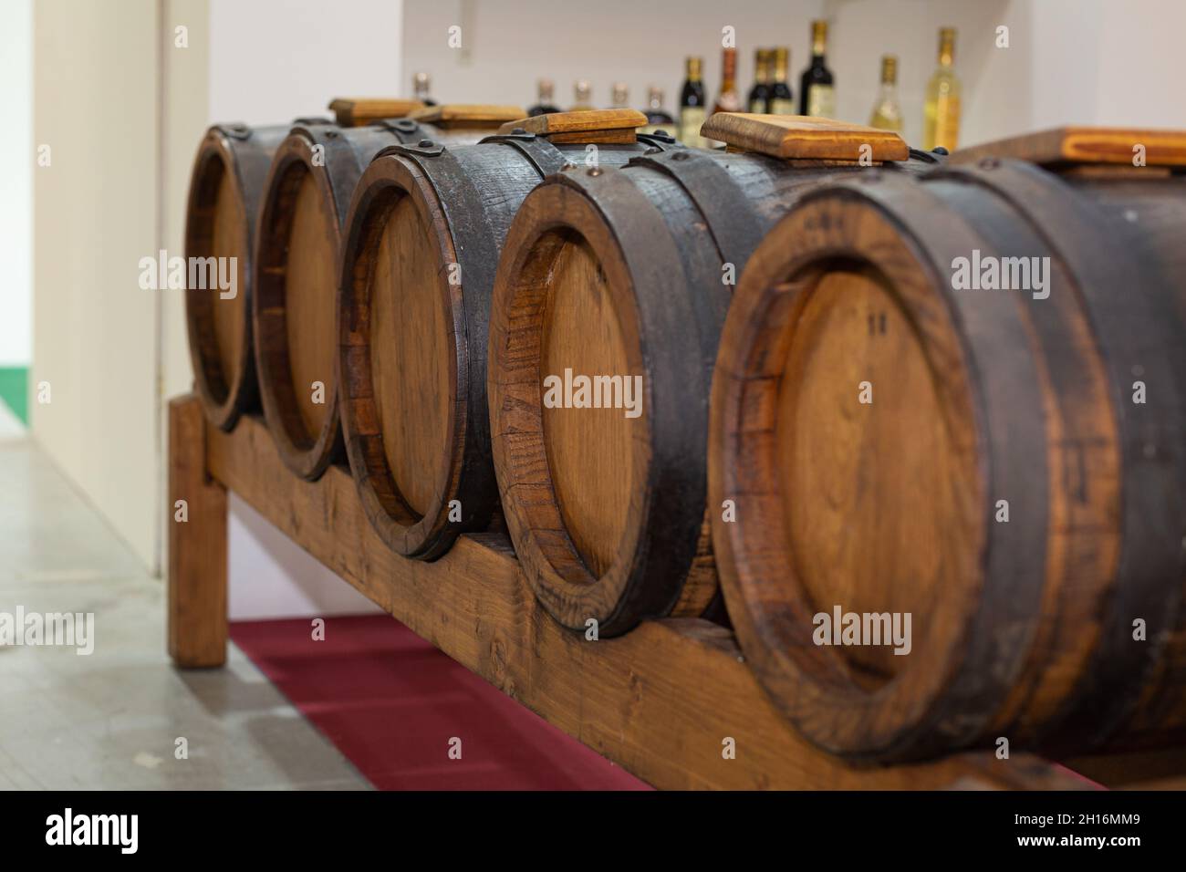 Fine Big Wine Wooden Barrels in Horizontal Position Stock Photo - Alamy