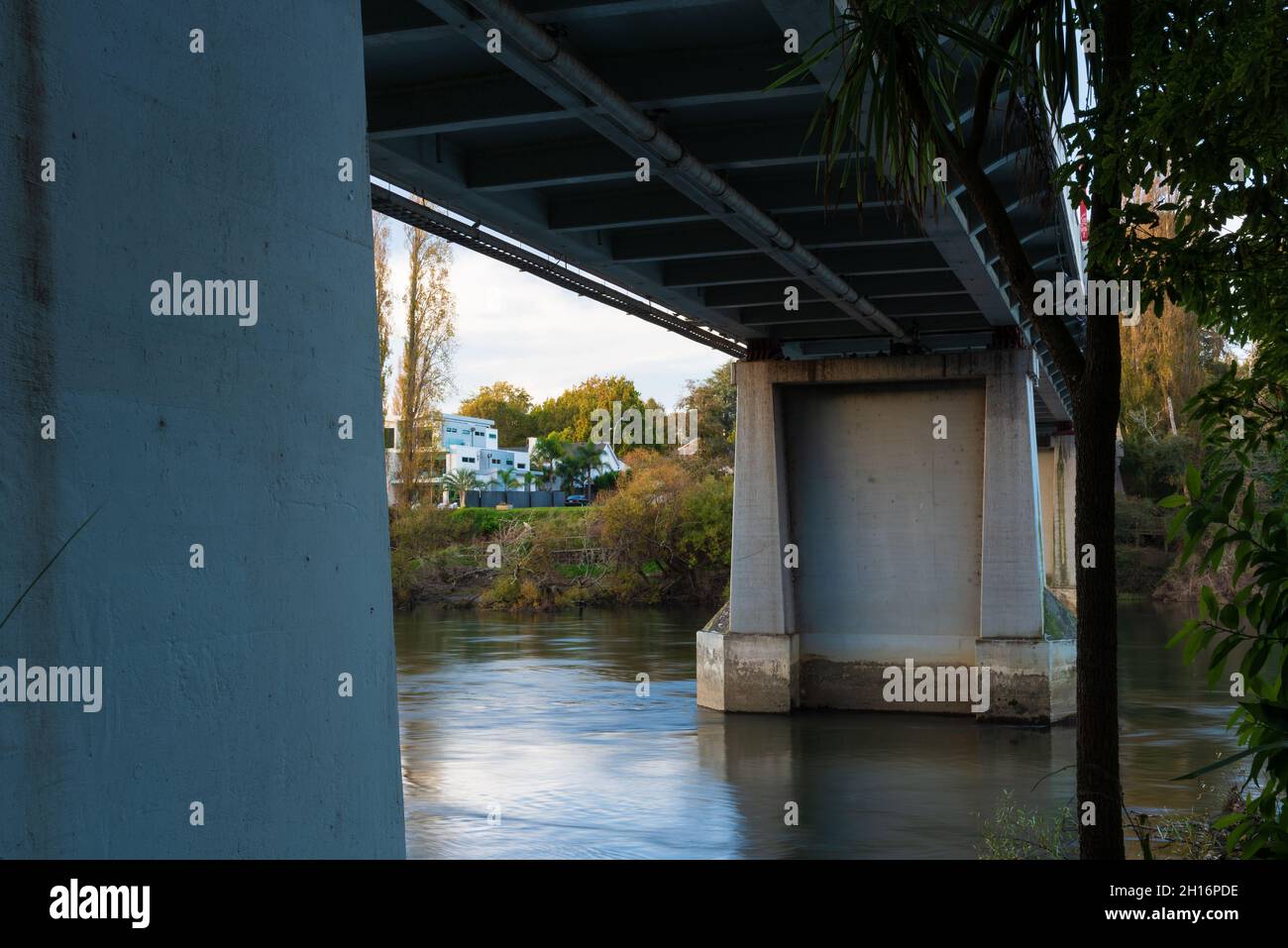 Waikato River from below the Fairfield Bridge in Hamilton Stock Photo ...