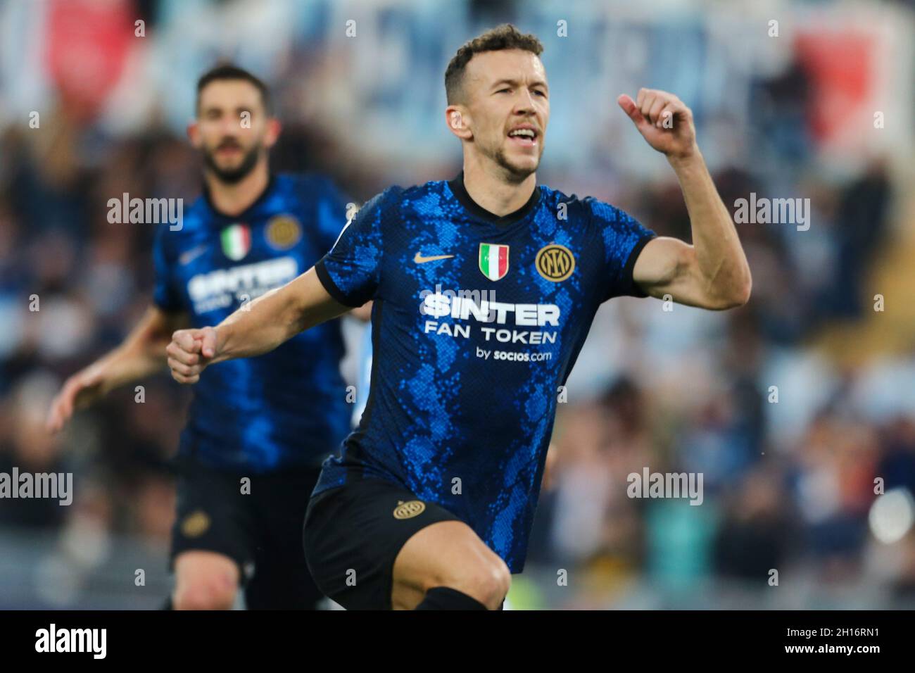 Inter’s Croatian midfielder Ivan Perisic celebrates after scoring a ...