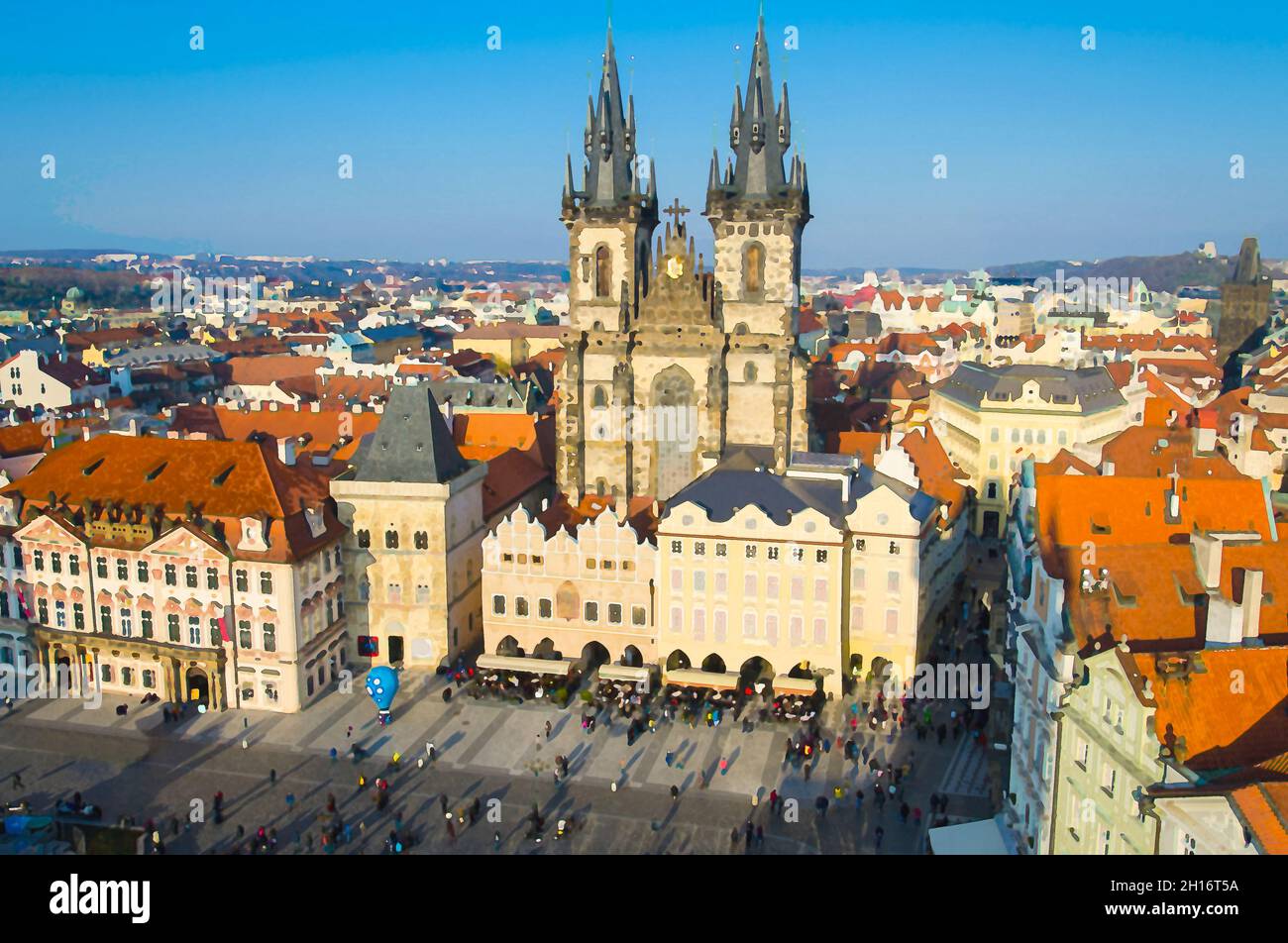 Drawing of medieval market town hi-res stock photography and images - Alamy