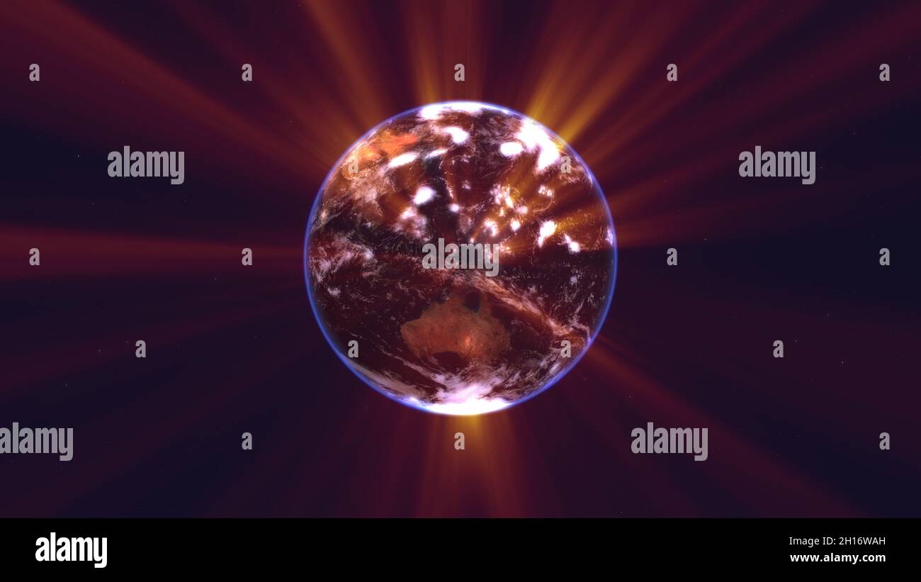 earth globe with glowing details and light rays. 3d illustration render ...