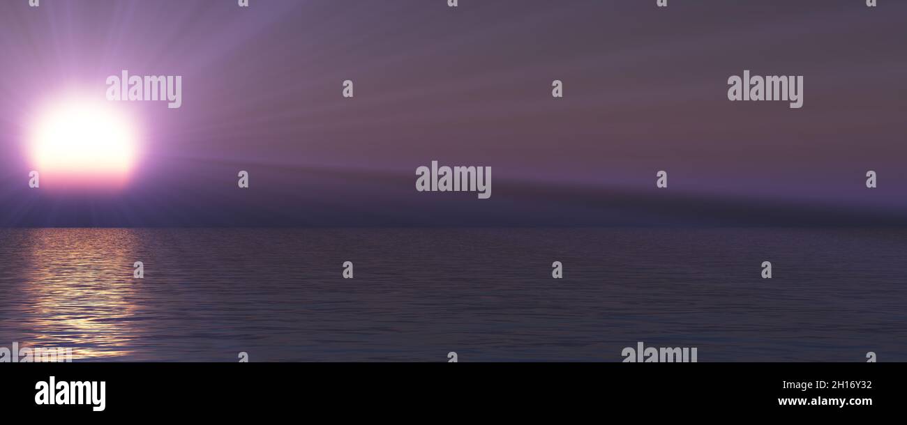 sunset sea sun ray clear sky, 3d rendering illustration Stock Photo - Alamy