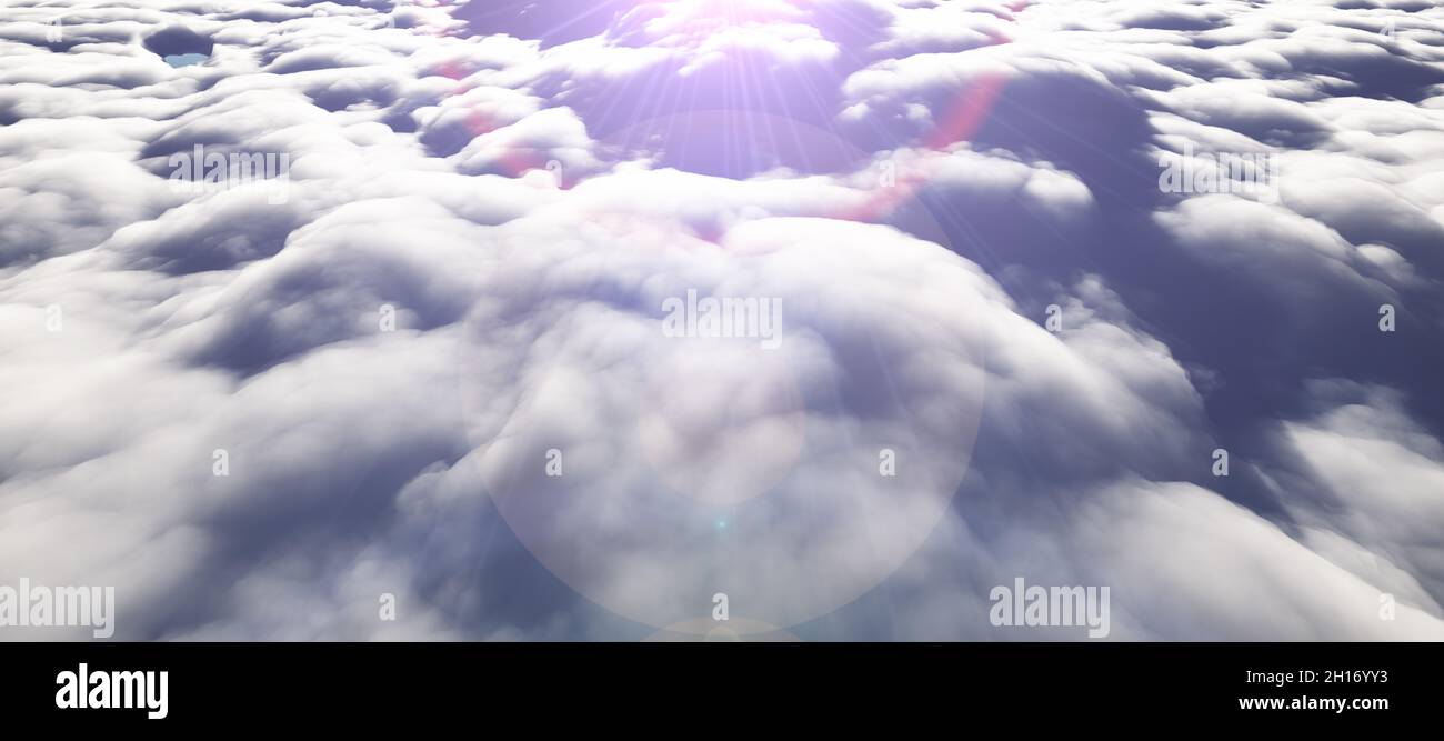 above clouds sun ray 3d render illustration Stock Photo - Alamy