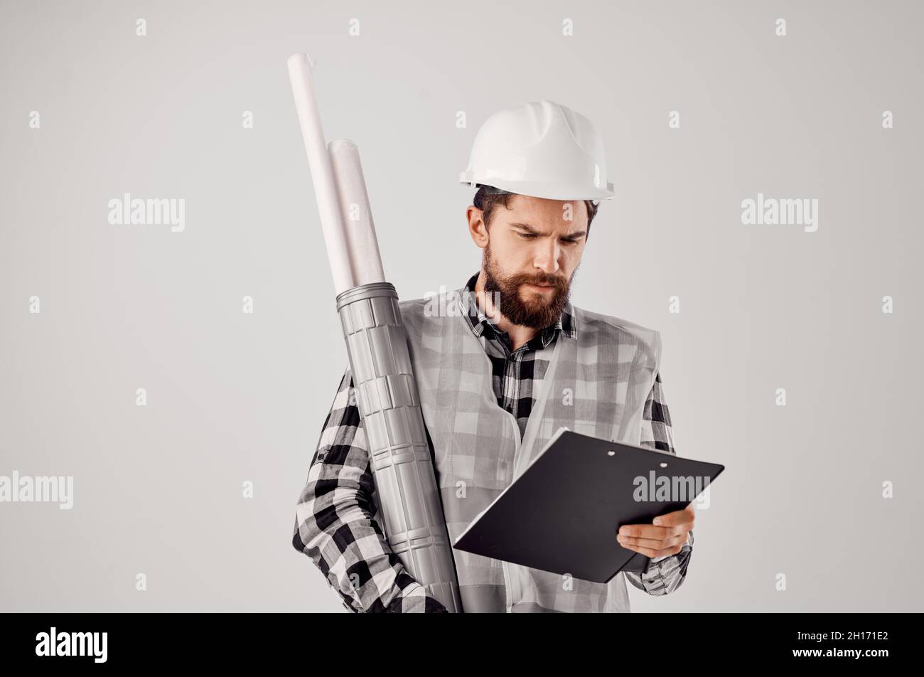 male builder construction work design profession isolated background ...