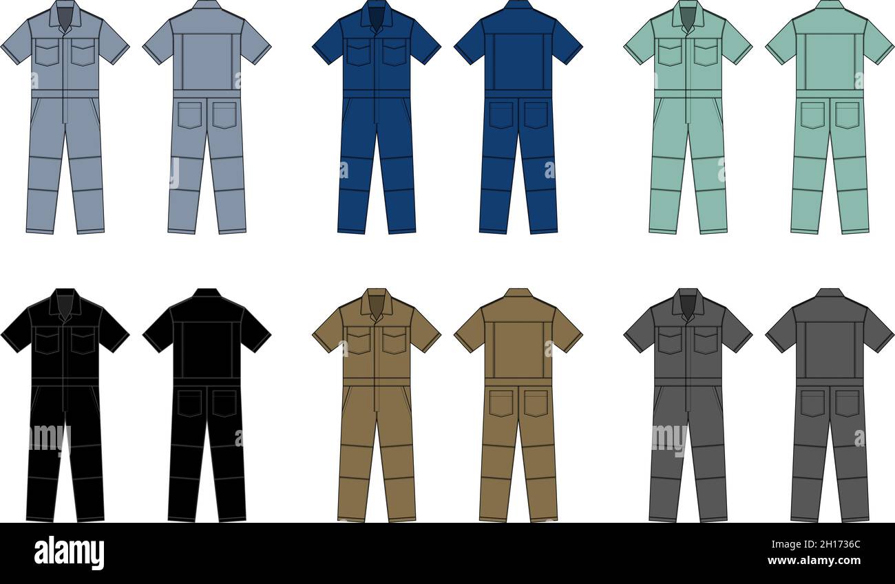Short sleeves working overalls ( Jumpsuit, Boilersuit ) template vector ...