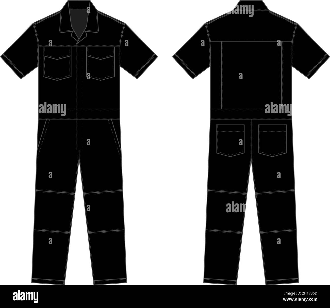 Short sleeves working overalls ( Jumpsuit, Boilersuit ) template vector ...