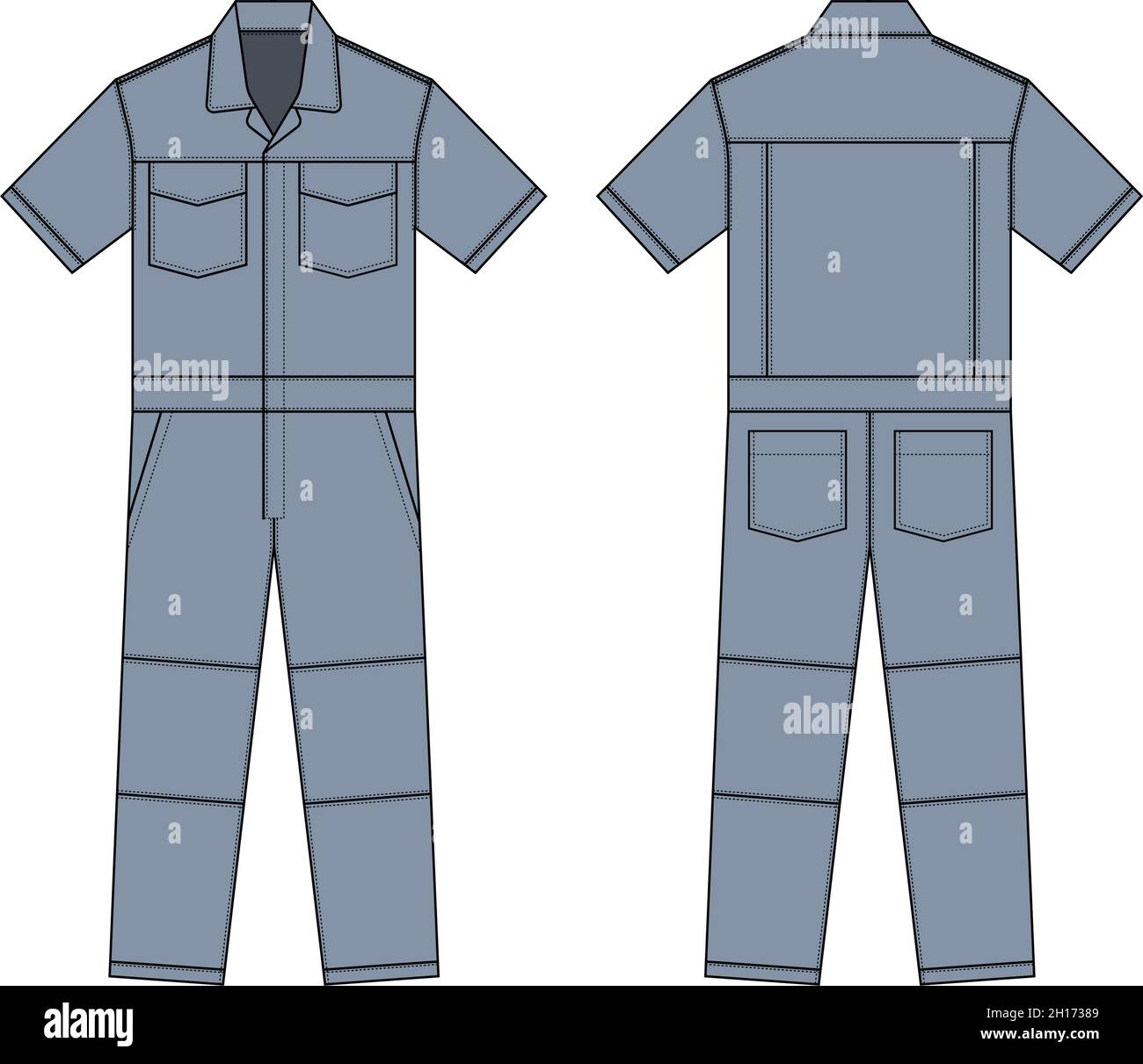 Short sleeves working overalls ( Jumpsuit, Boilersuit ) template vector ...