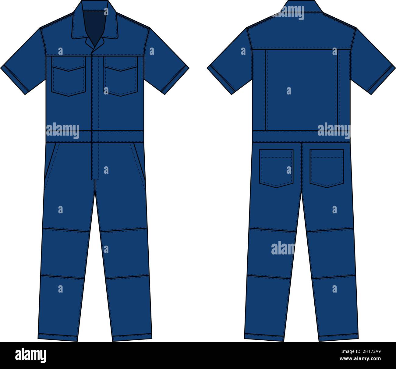 Short sleeves working overalls ( Jumpsuit, Boilersuit ) template vector ...