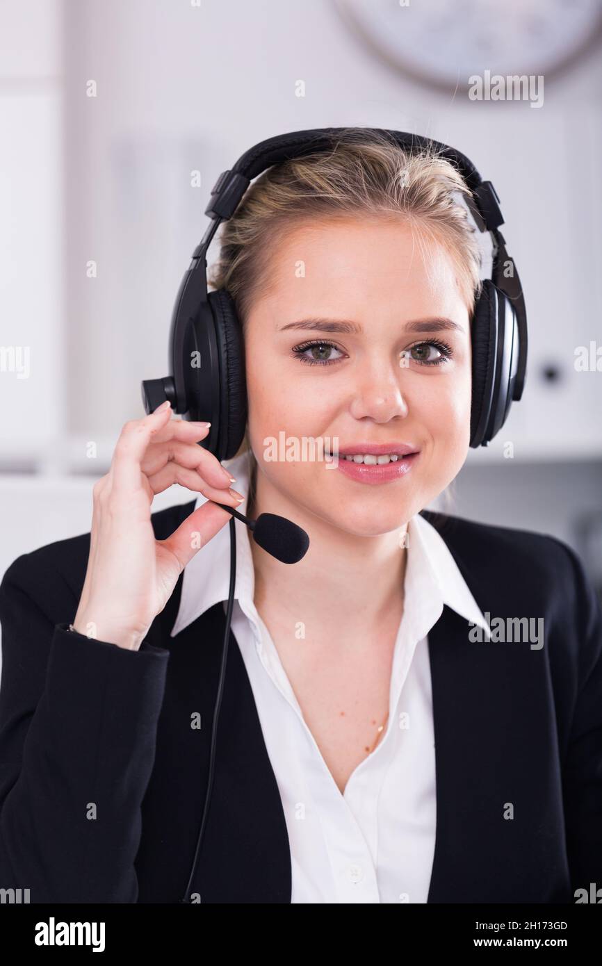 Female call center operator working Stock Photo - Alamy